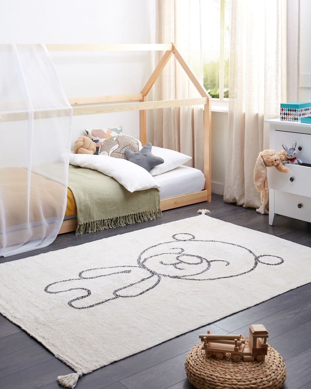 Cotton Kids Rug Teddy Bear Print 140 x 200 cm Beige ZORAKAN | Beliani.co.uk