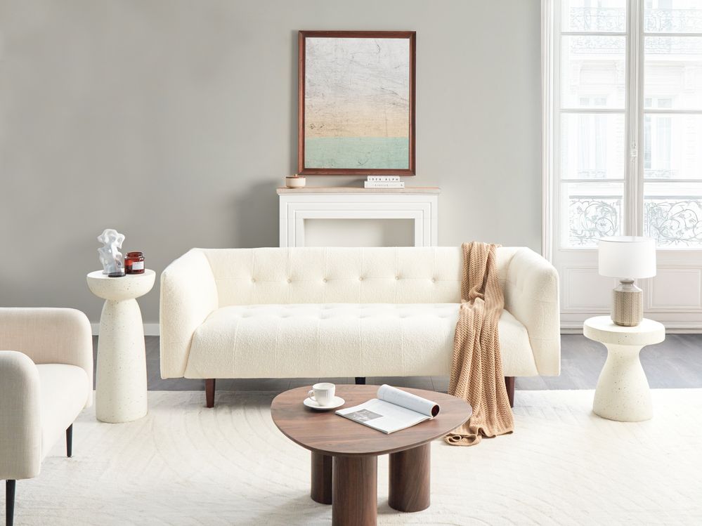 Sofa 3 Seater LERMON Fabric Beige | Beliani.co.uk