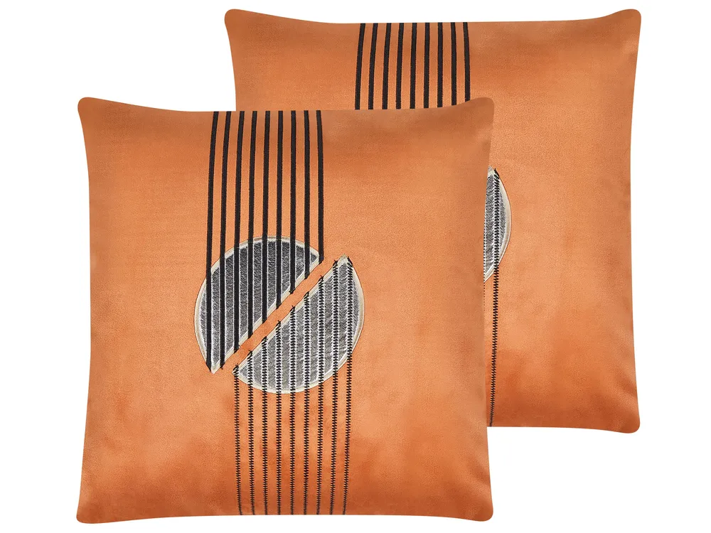 Dekokissen 2er Set TULIP Samtstoff 45 x 45 cm Orange Pflanzenmuster ...