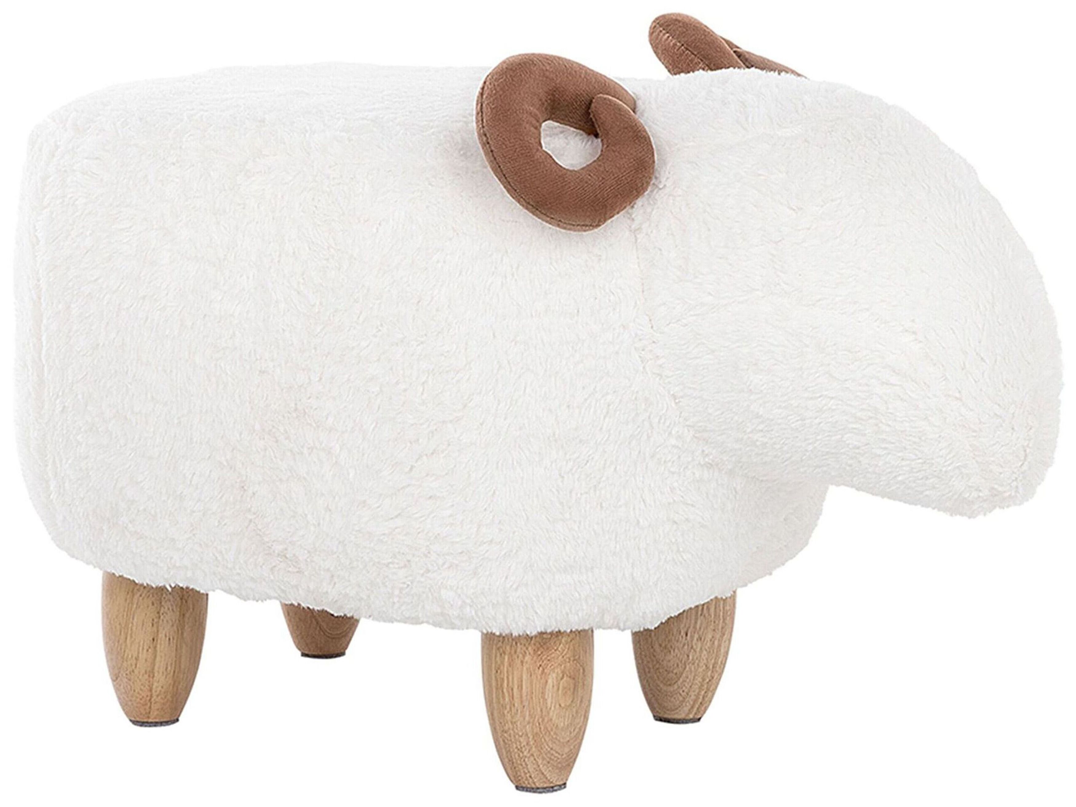Animal Stool LAMB Fabric White | Beliani.co.uk
