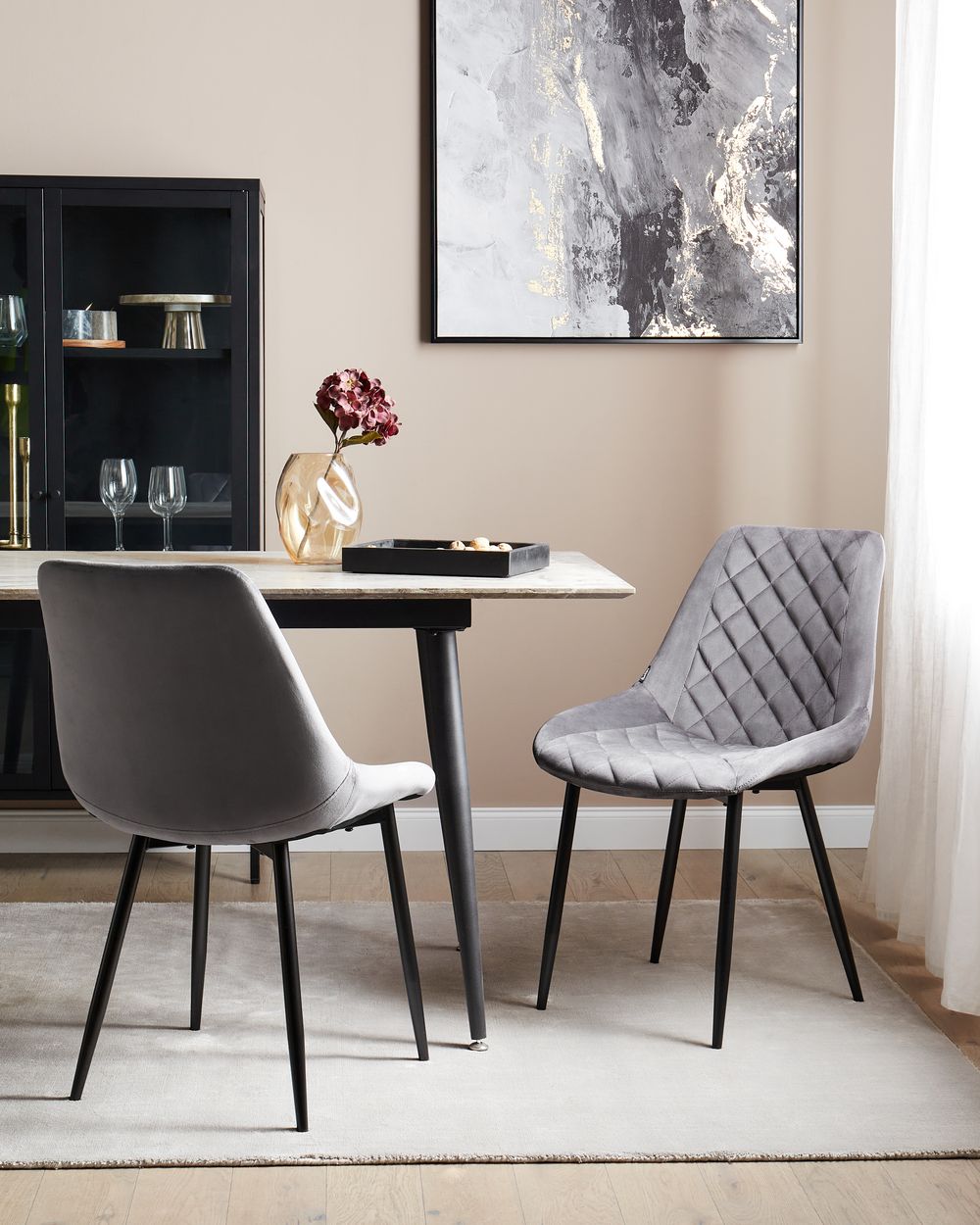 Grey velvet table and chairs store