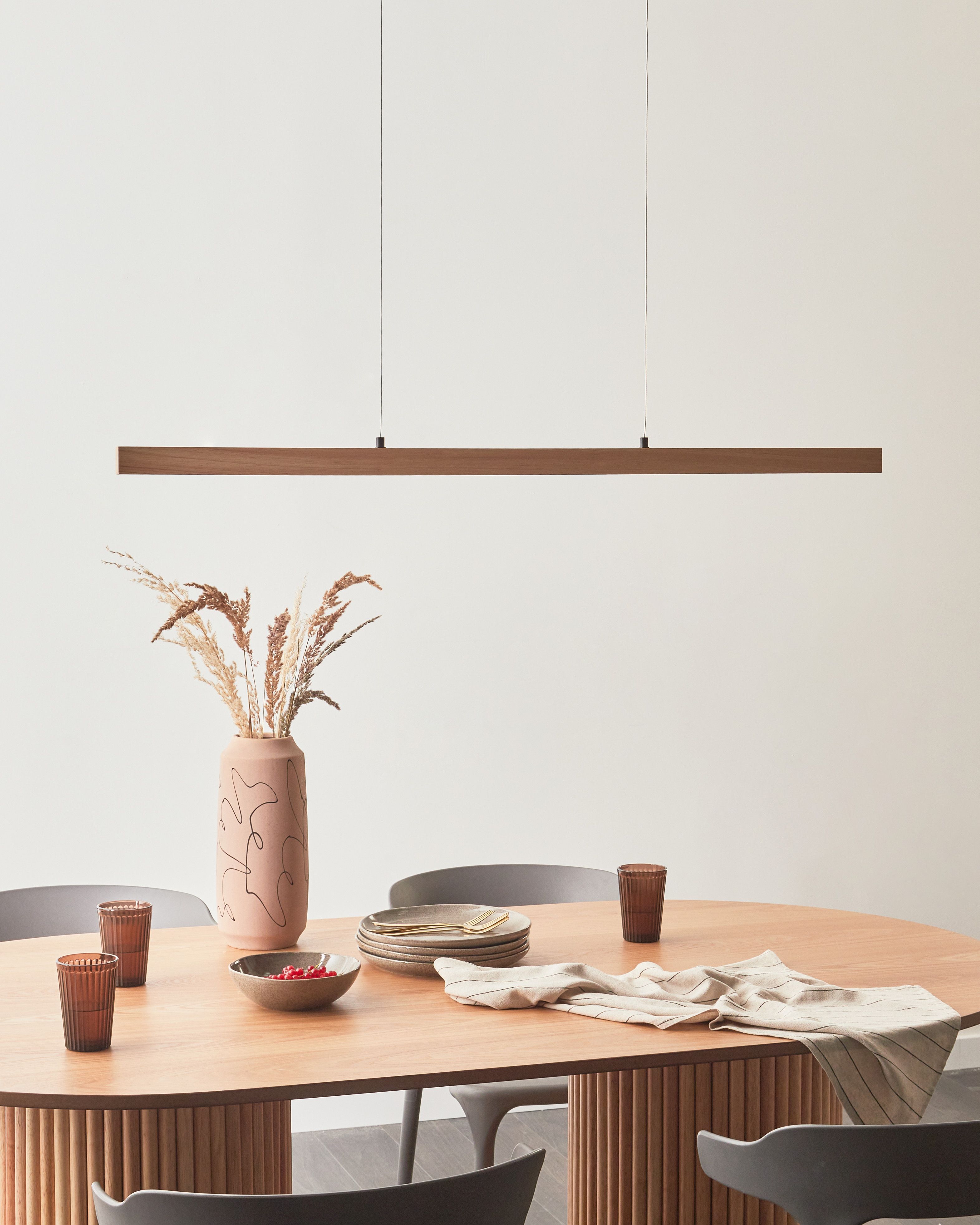 LED-pendel lampe STEWARTS Med dæmpning Træ Lysebrun | Beliani.dk