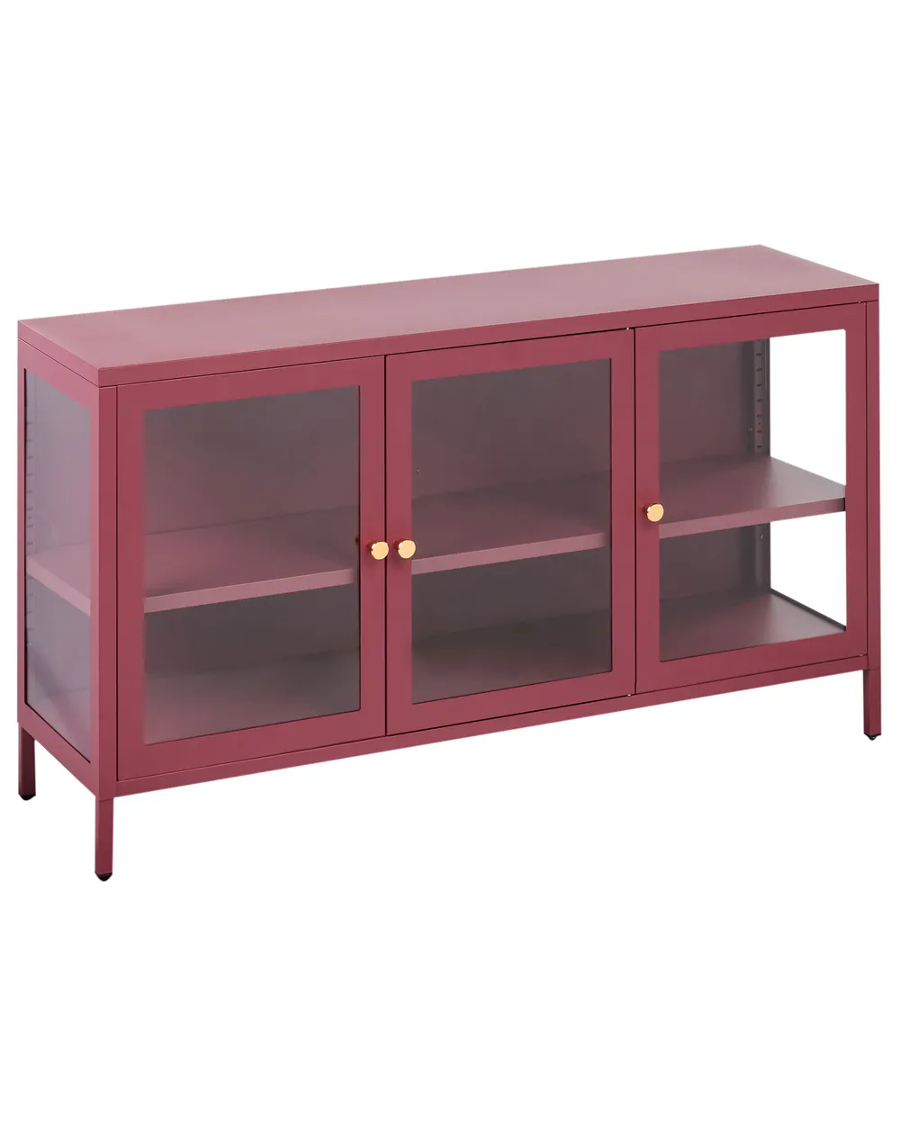 Glass Display Sideboard NEWPORT Metal 115 cm Dark Red | Beliani.co.uk