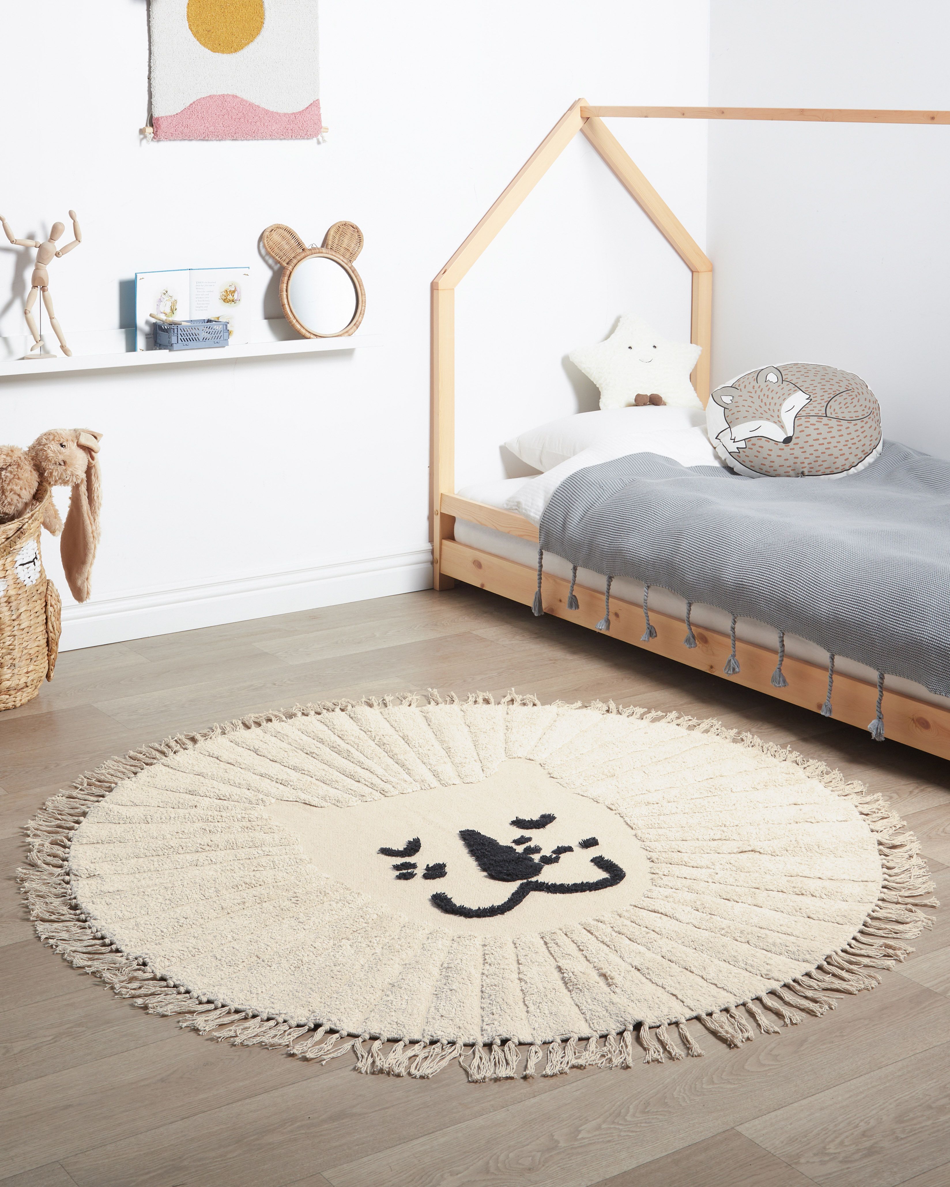 Round Cotton Area Rug Lion Print ø 140 cm Beige BADHANI | Beliani.co.uk