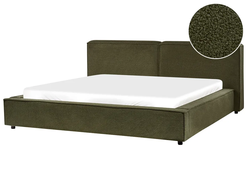 Bed Boucle LINARDS 180 x 200 cm (EU Super King) Dark Green | Beliani.co.uk