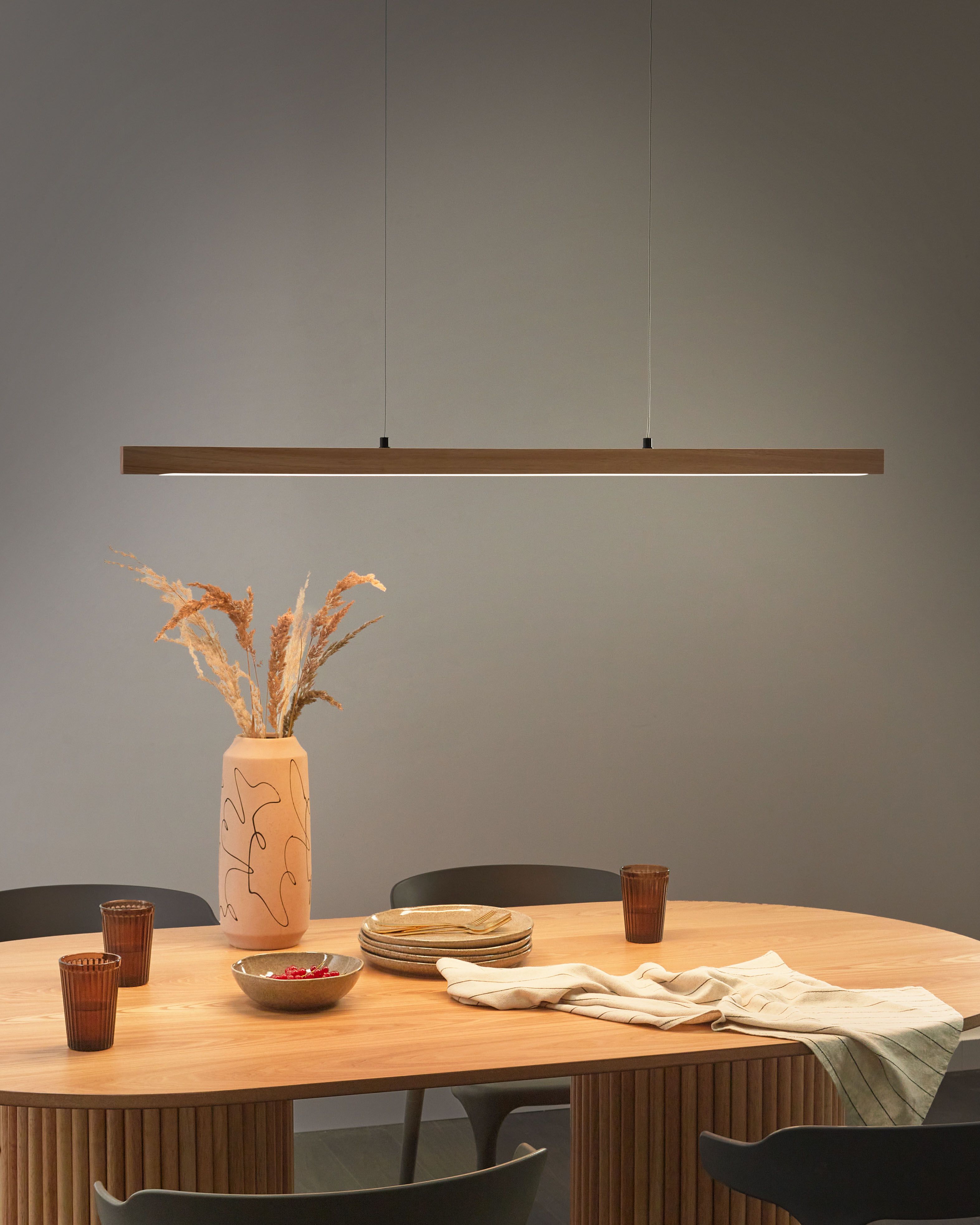 LED-pendel lampe STEWARTS Med dæmpning Træ Lysebrun | Beliani.dk