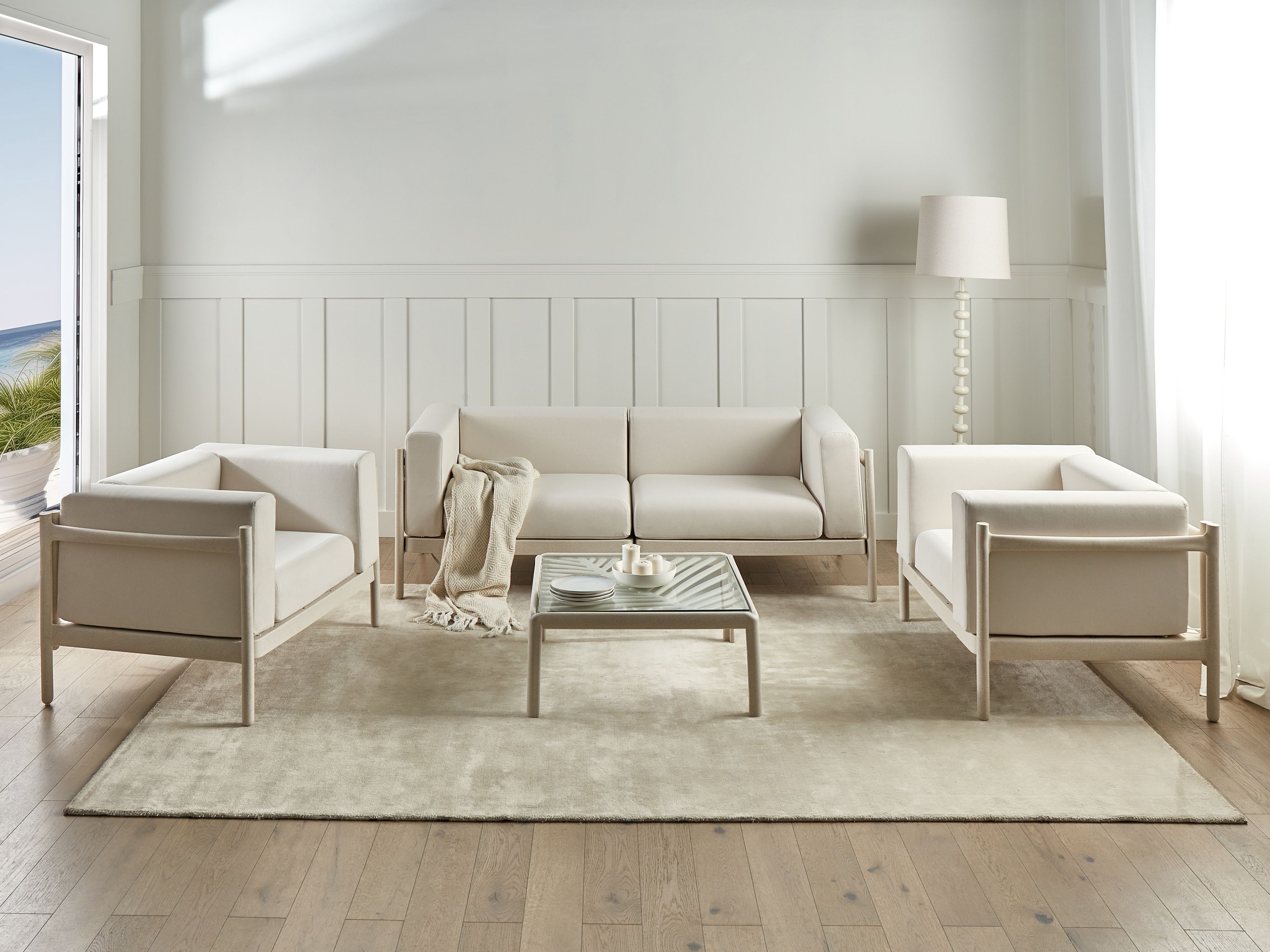 Garden Lounge Set with Table 4 Seater FERRETTI Light Beige | Beliani.co.uk