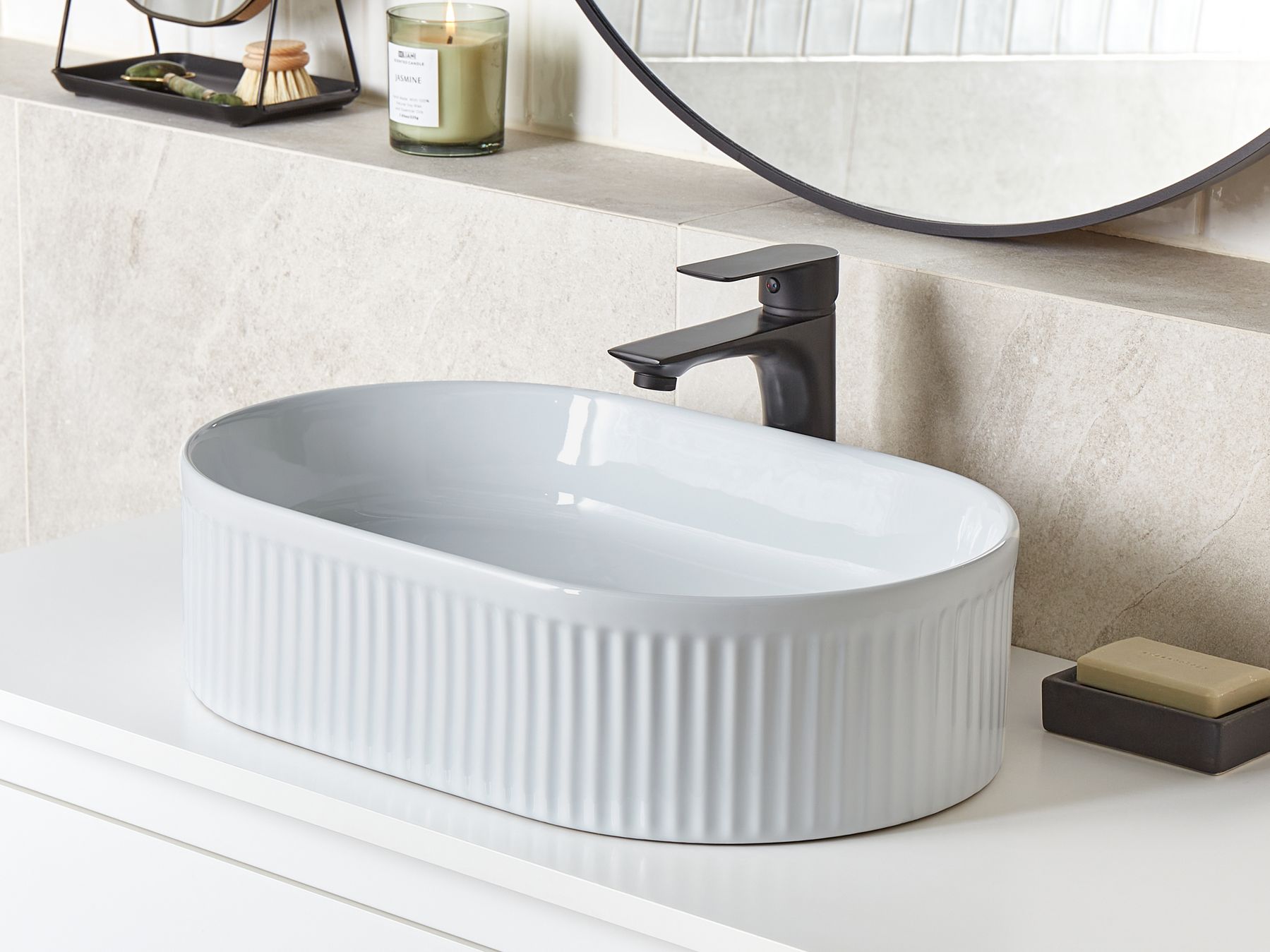 Ceramic Countertop Basin 490 x 310 mm White GELDO | Beliani.co.uk