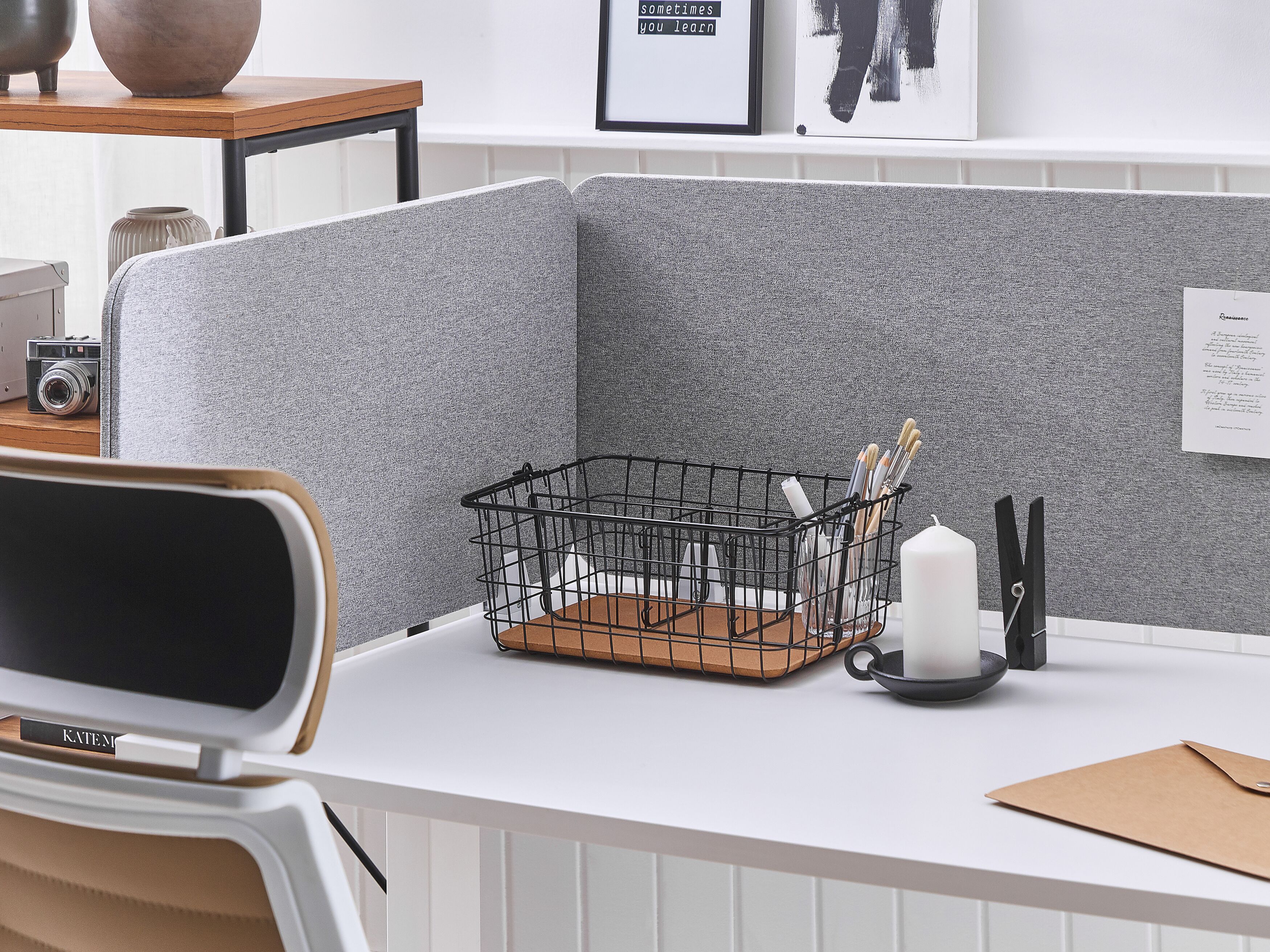 Desk Screen 130 x 40 cm Light Grey WALLY | Beliani.co.uk