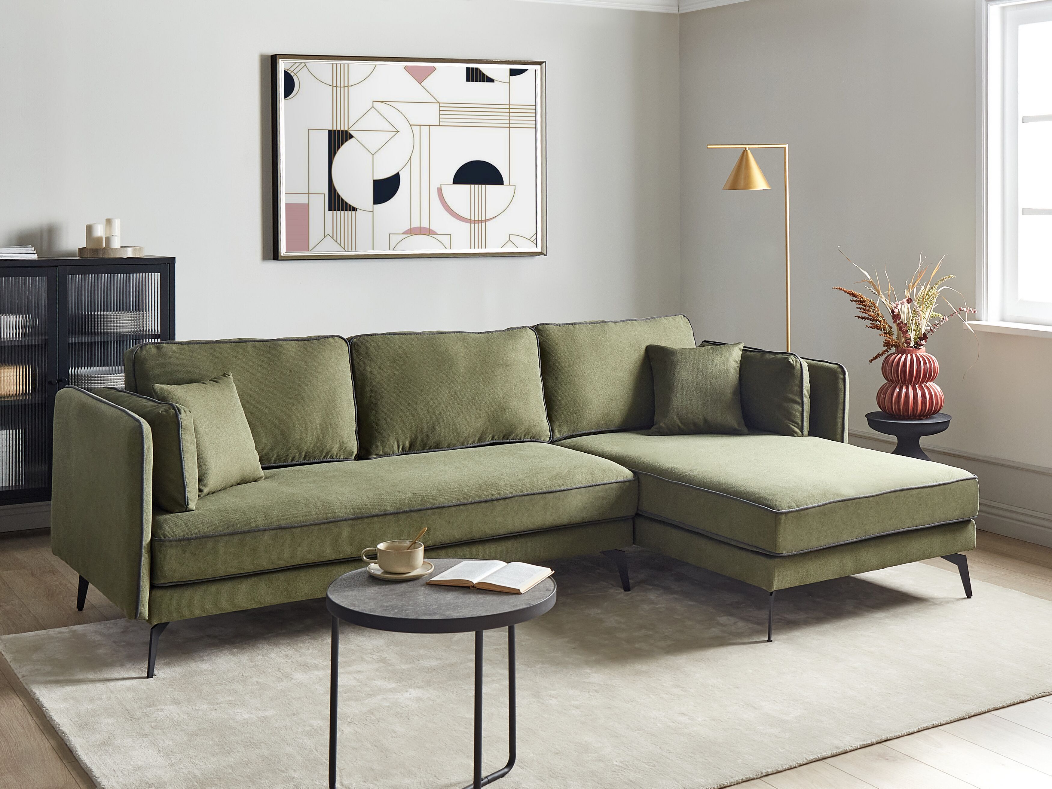 Corner Sofa 3 Seater ALTAN Fabric Green Left Hand | Beliani.co.uk