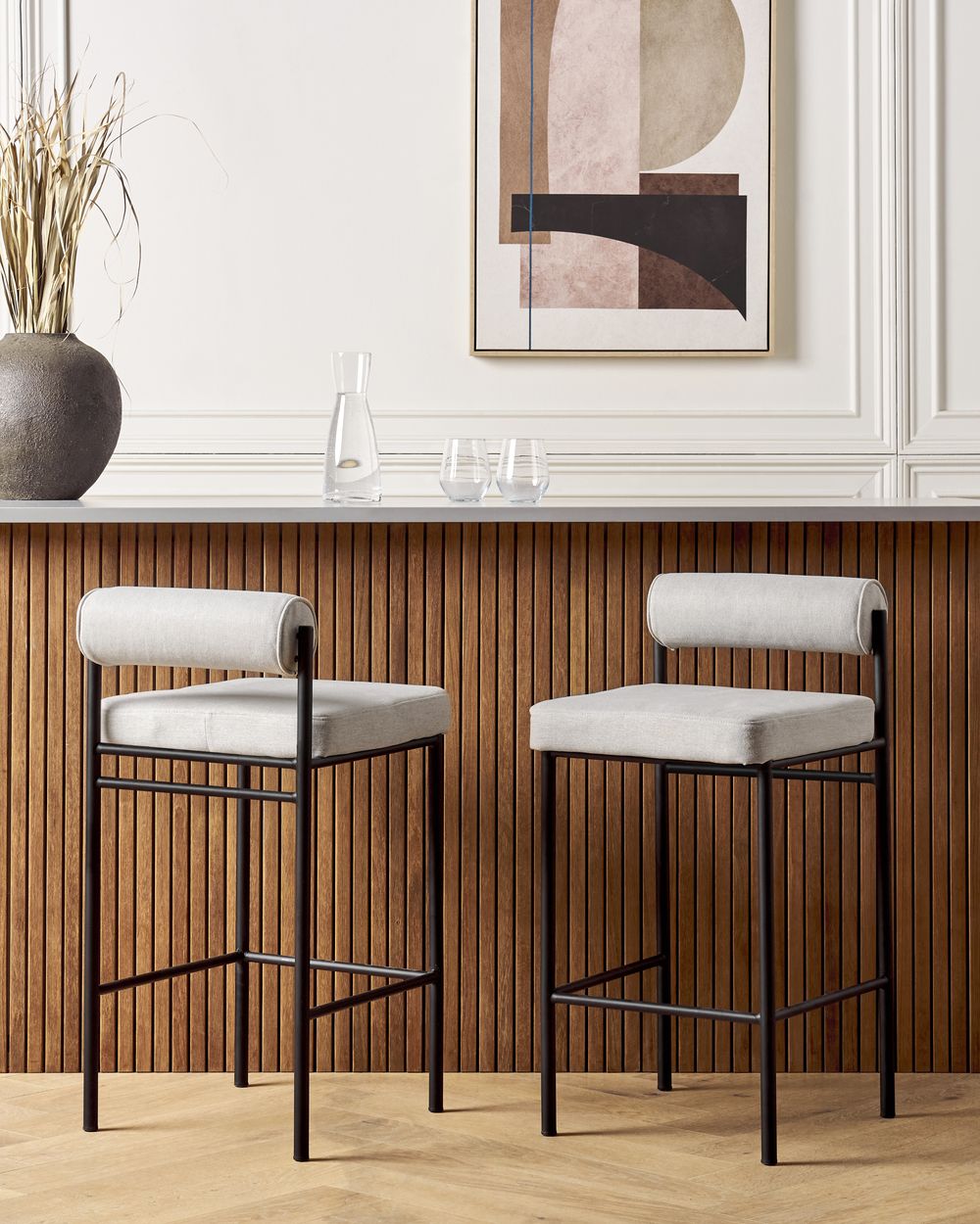 Set med 2 barstolar SANILAC Sammet Vit | Beliani.se