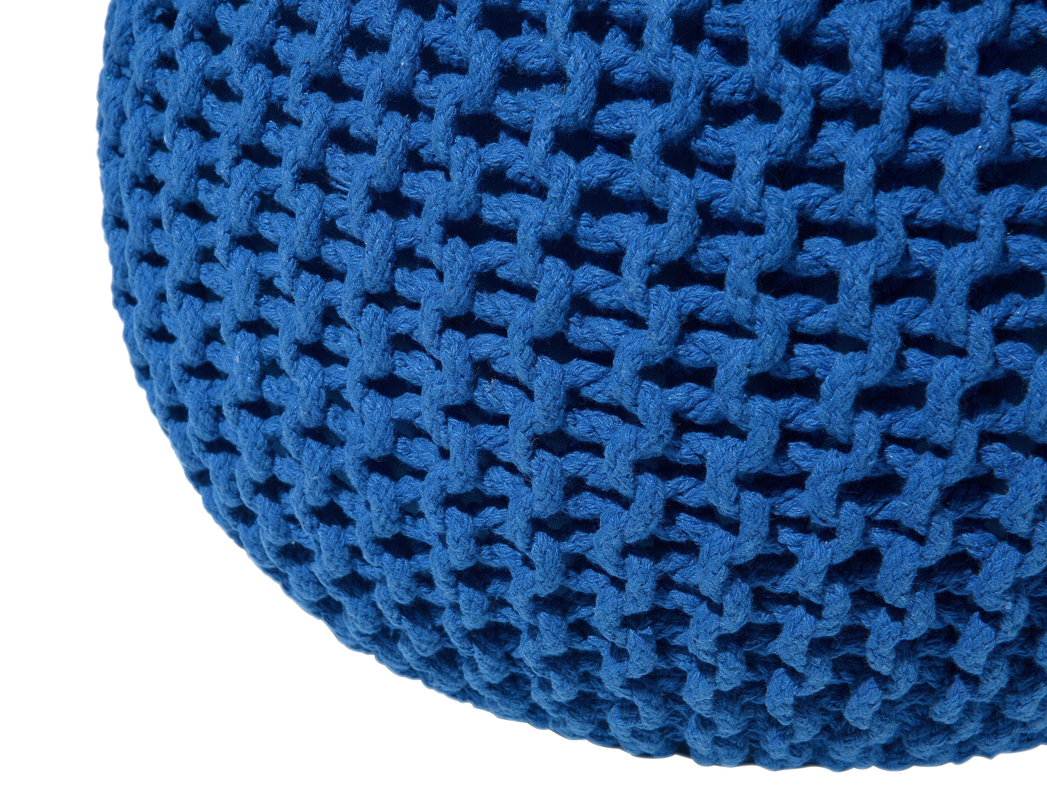 Cotton Knitted Pouffe 50 x 35 cm Navy Blue CONRAD | Beliani.co.uk
