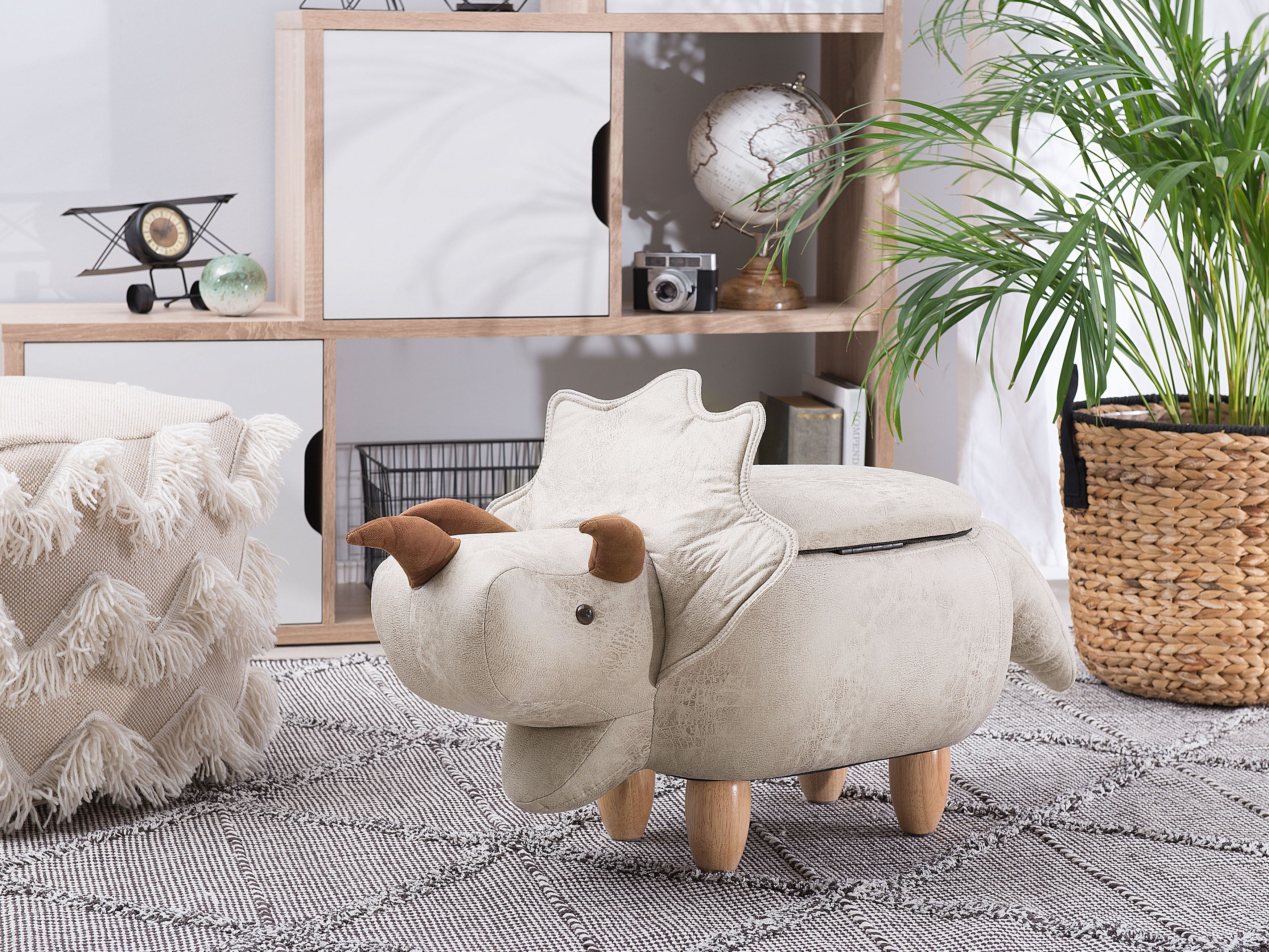 Fabric Storage Animal Stool Light Grey TRICERATOPS | Beliani.co.uk