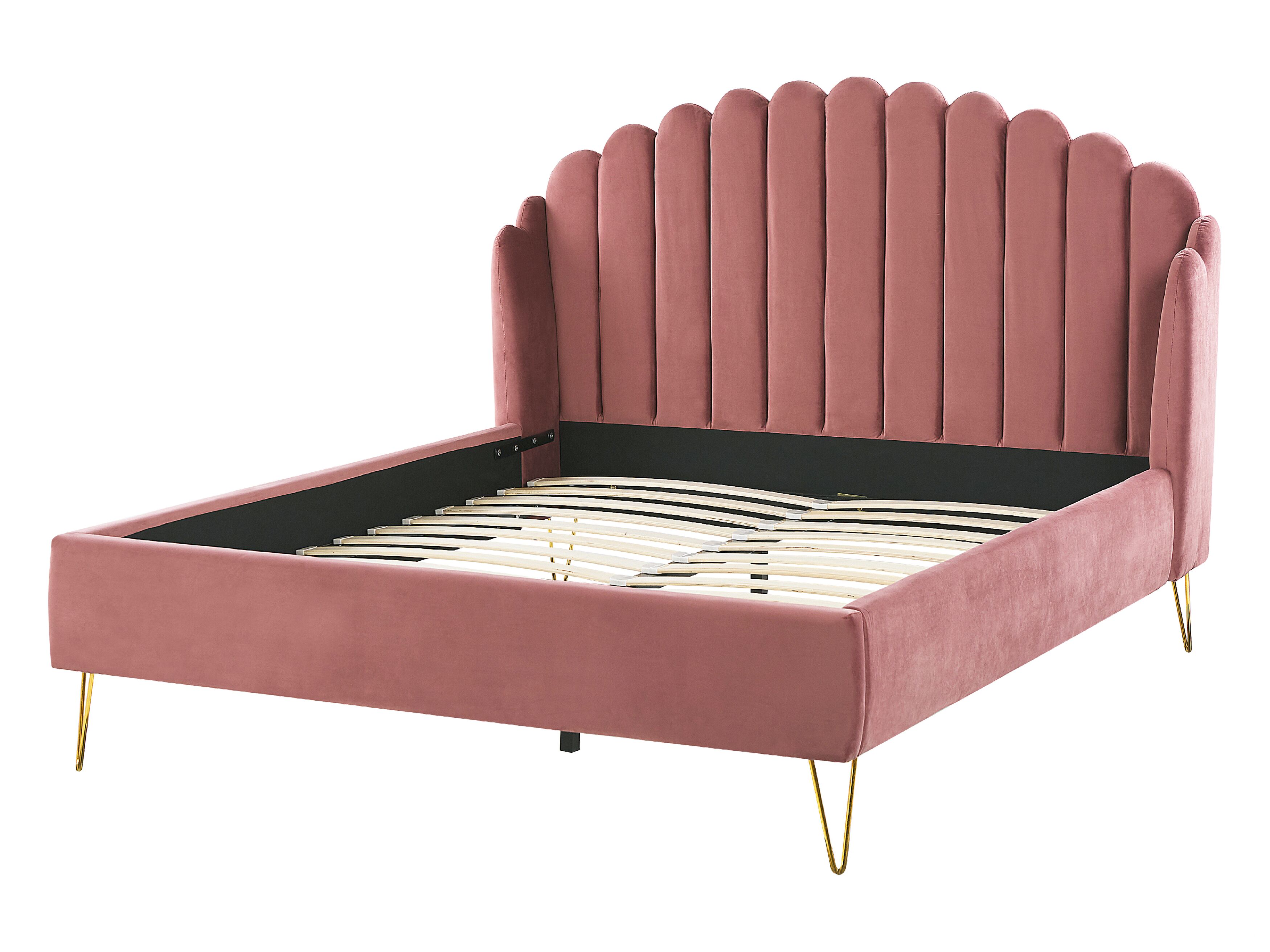 Bed Velvet AMBILLOU 140 x 200 cm (EU Double) Pink | Beliani.co.uk