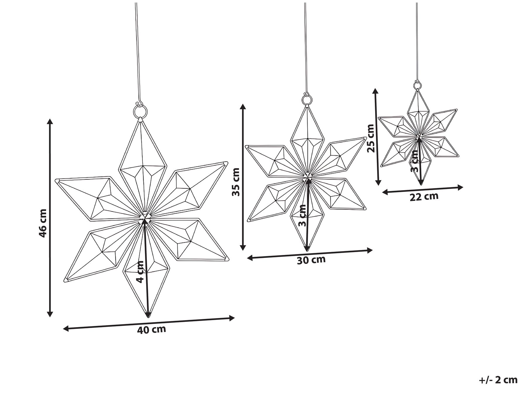 Set of 3 Hanging Decorations RENSJON Star 25/35/46 cm Multicolour ...