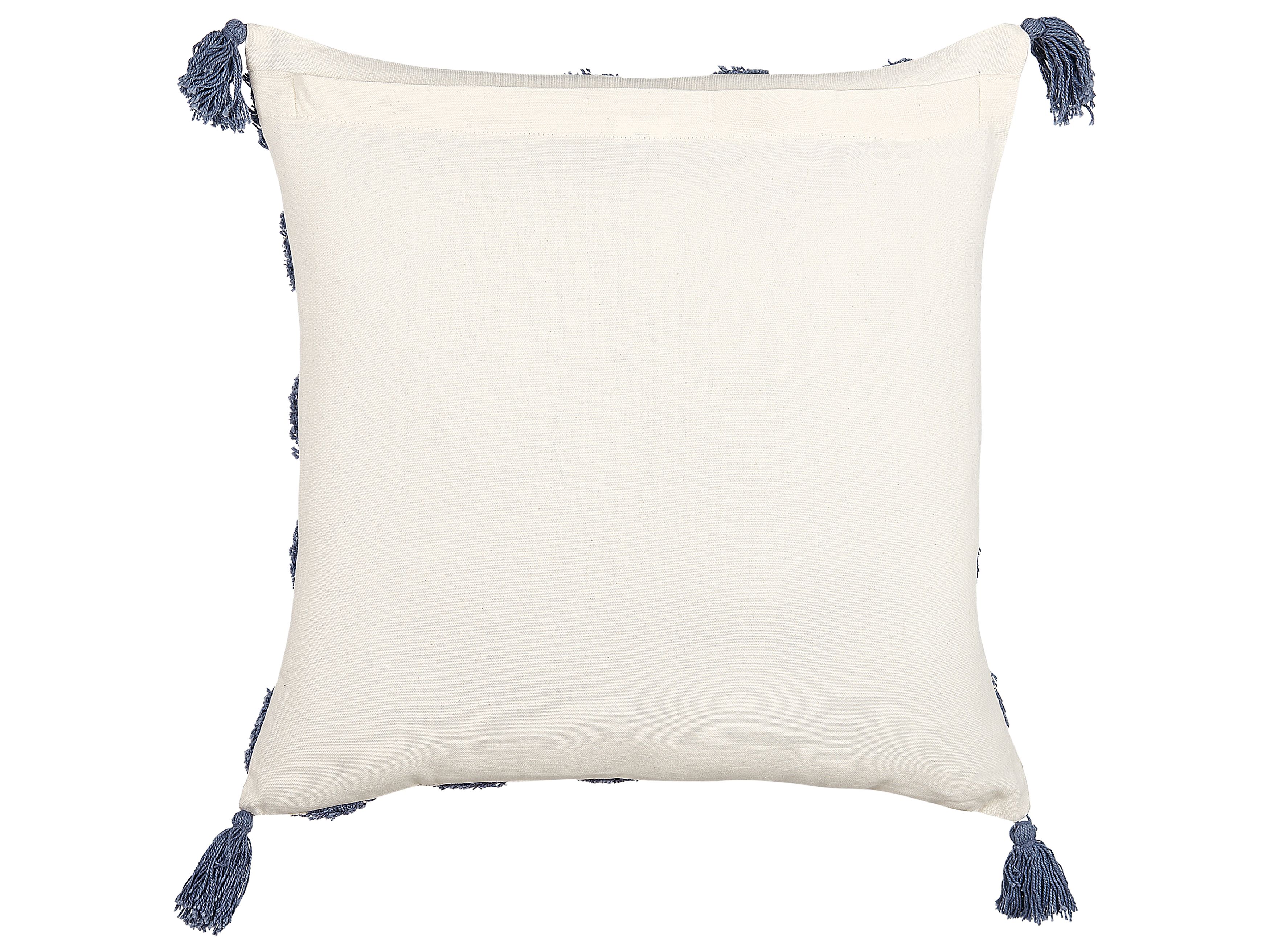 Set of 2 Tufted Cotton Cushions with Tassels 45 x 45 cm Beige and Blue ...