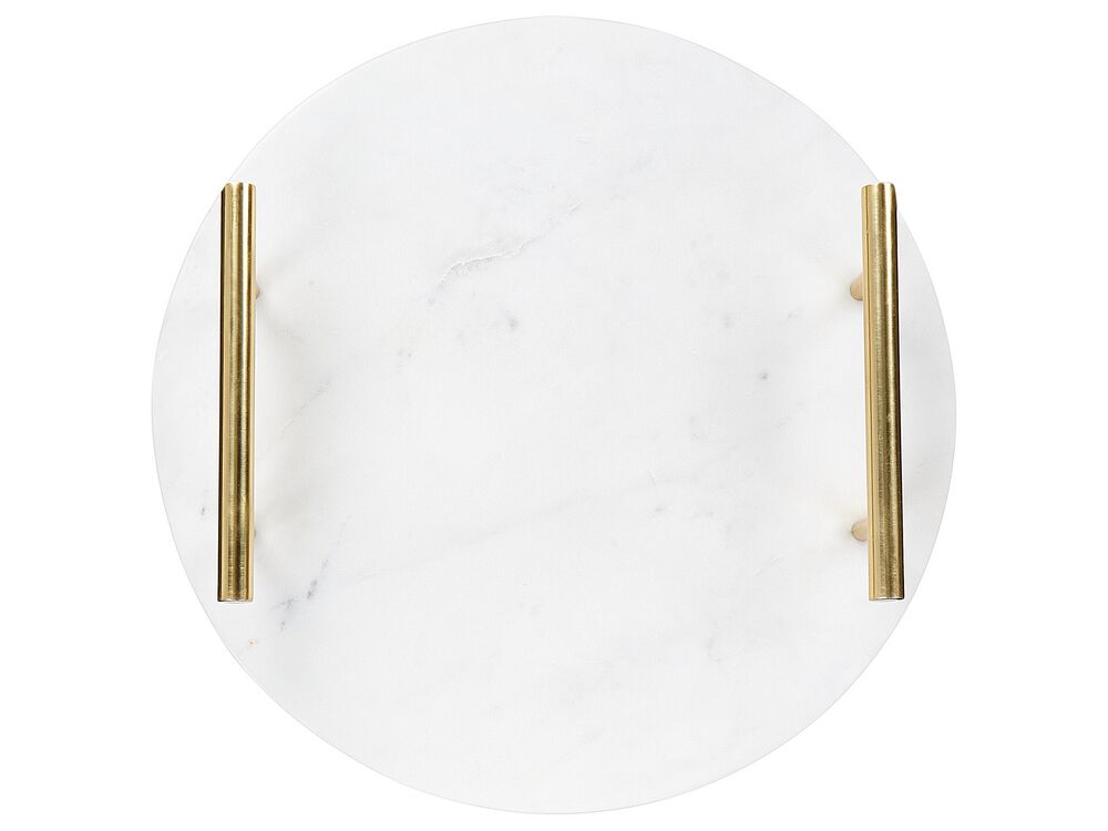 Marble Serving Tray White with Gold Handles ARGOS Beliani