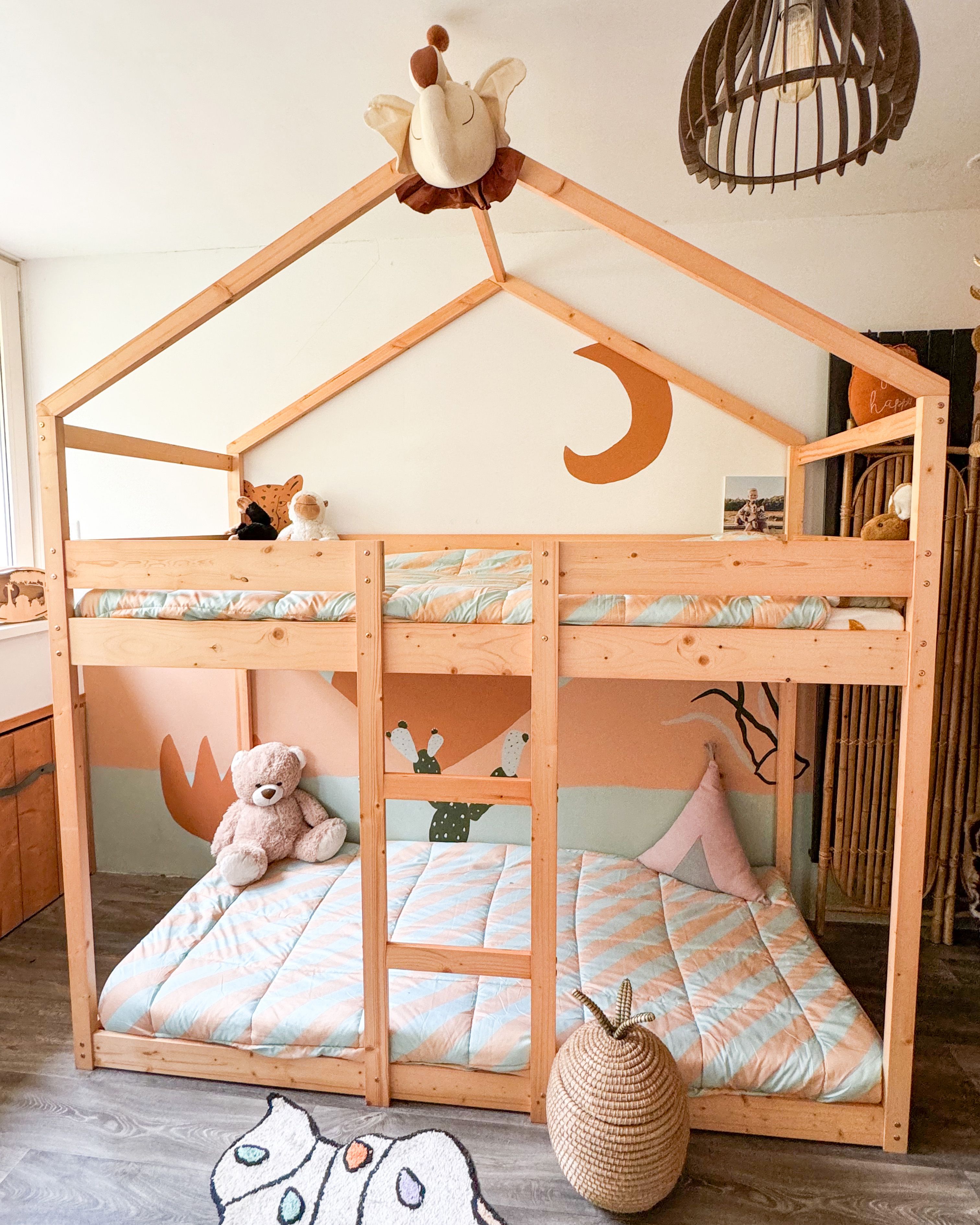 Bunk Bed House Pine Wood LABATUT 90 x 200 cm (EU Single) Light Brown ...