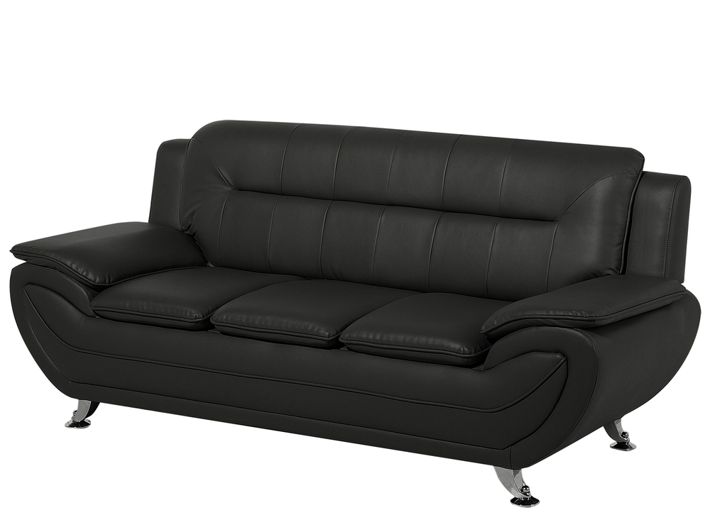 3 Seater Faux Leather Sofa Black LEIRA Beliani