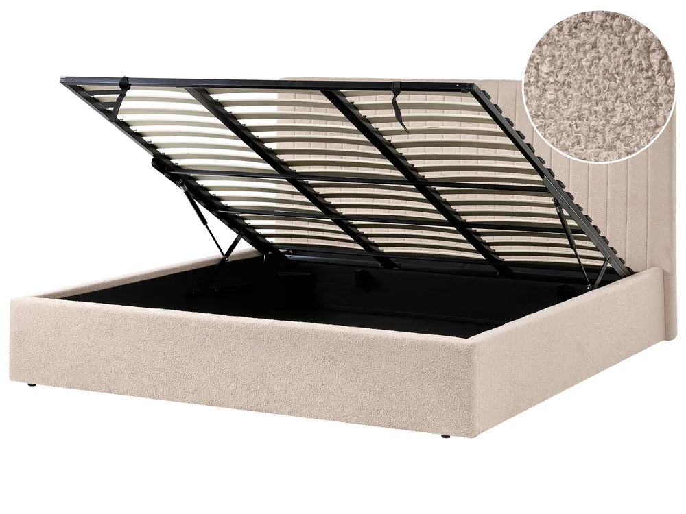 Bed met opbergruimte Bouclé VION 180 x 200 cm Beige | Beliani.nl