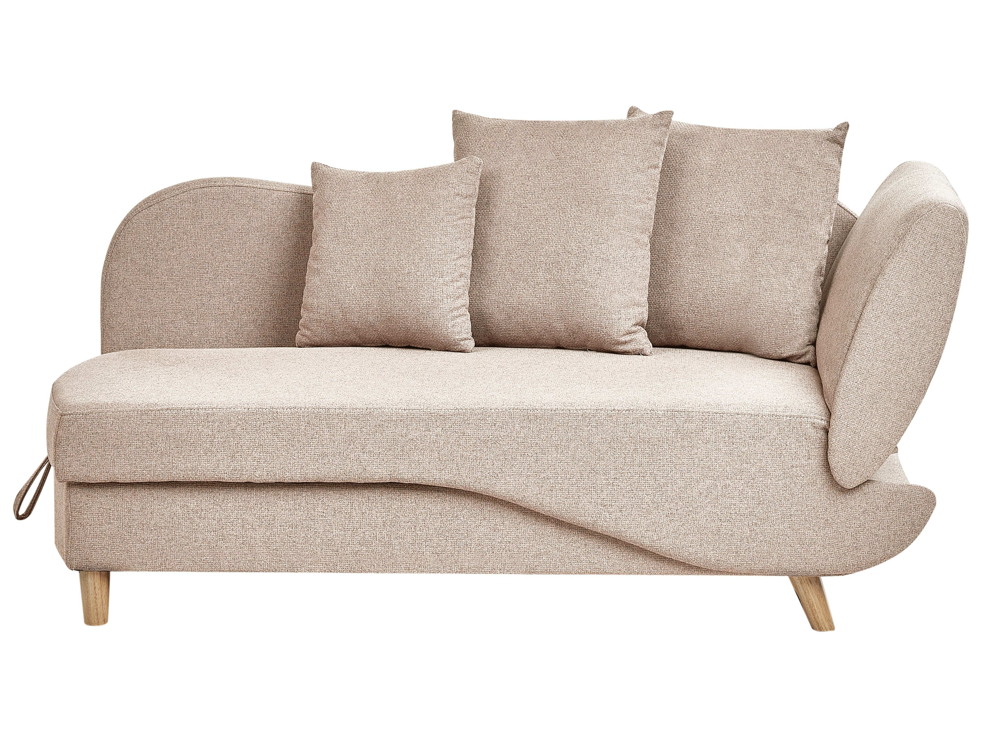 Right Hand Chaise Lounge MERI Faux Linen Light Brown with Storage ...