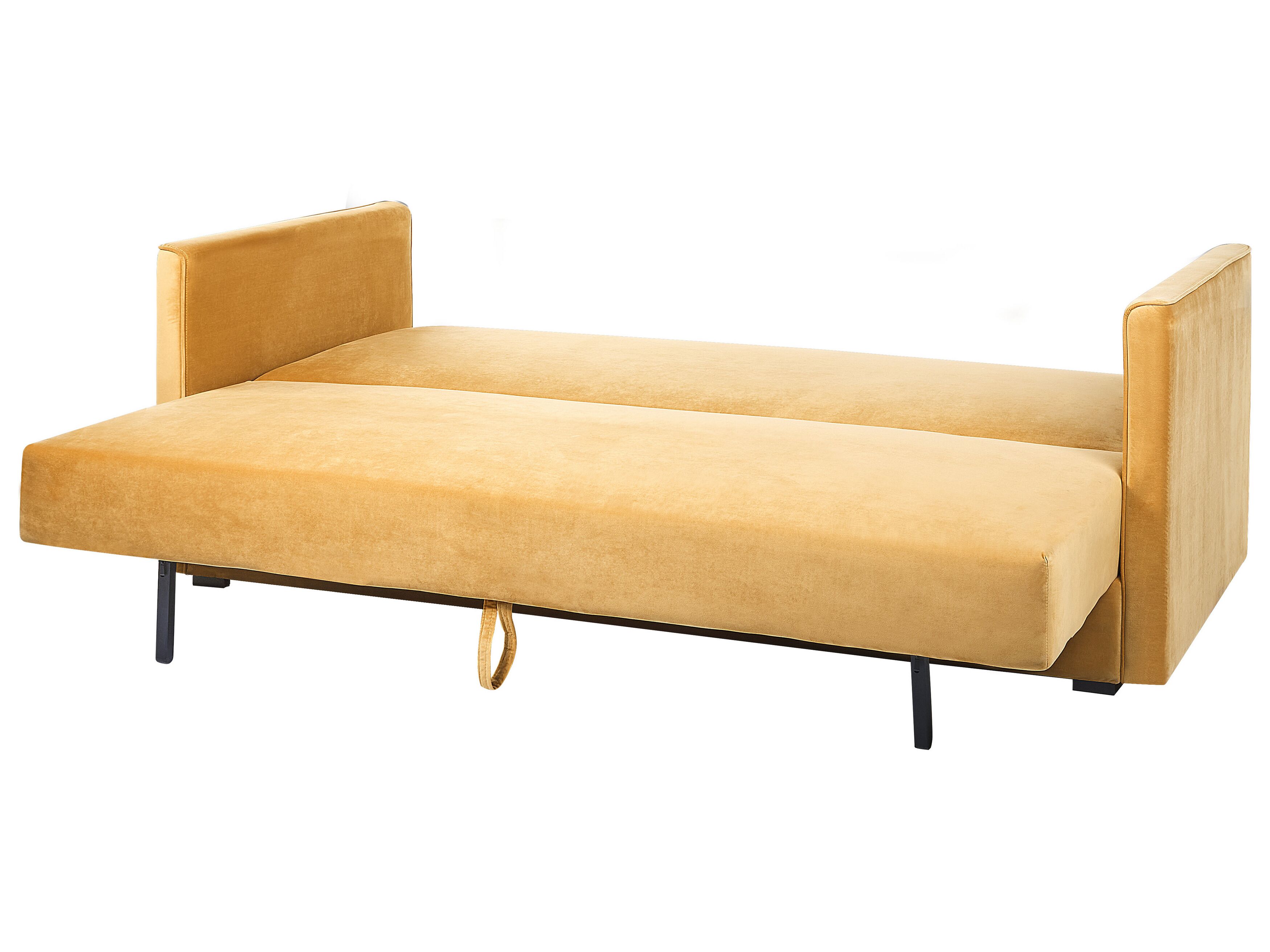 Velvet Sofa Bed with Storage Yellow EKSJO | Beliani.co.uk