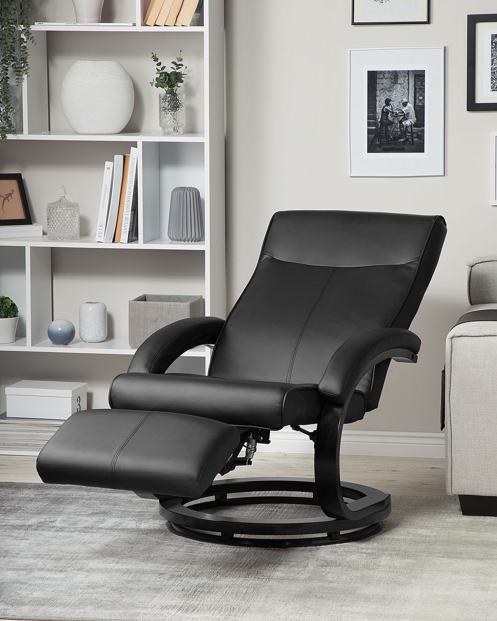 Recliner Chair PRIME With Footrest Faux Leather Grey | Beliani.co.uk