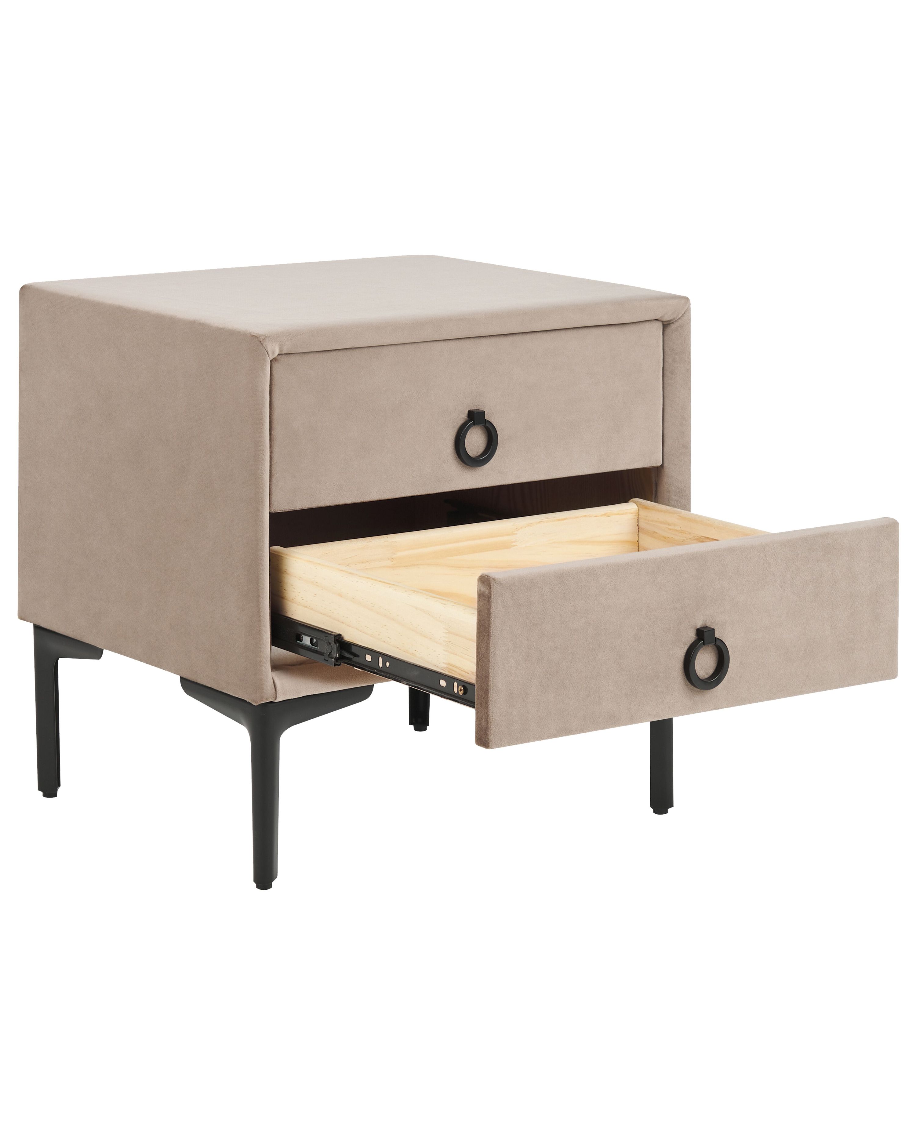 2 Drawer Velvet Bedside Table Taupe SEZANNE | Beliani.co.uk