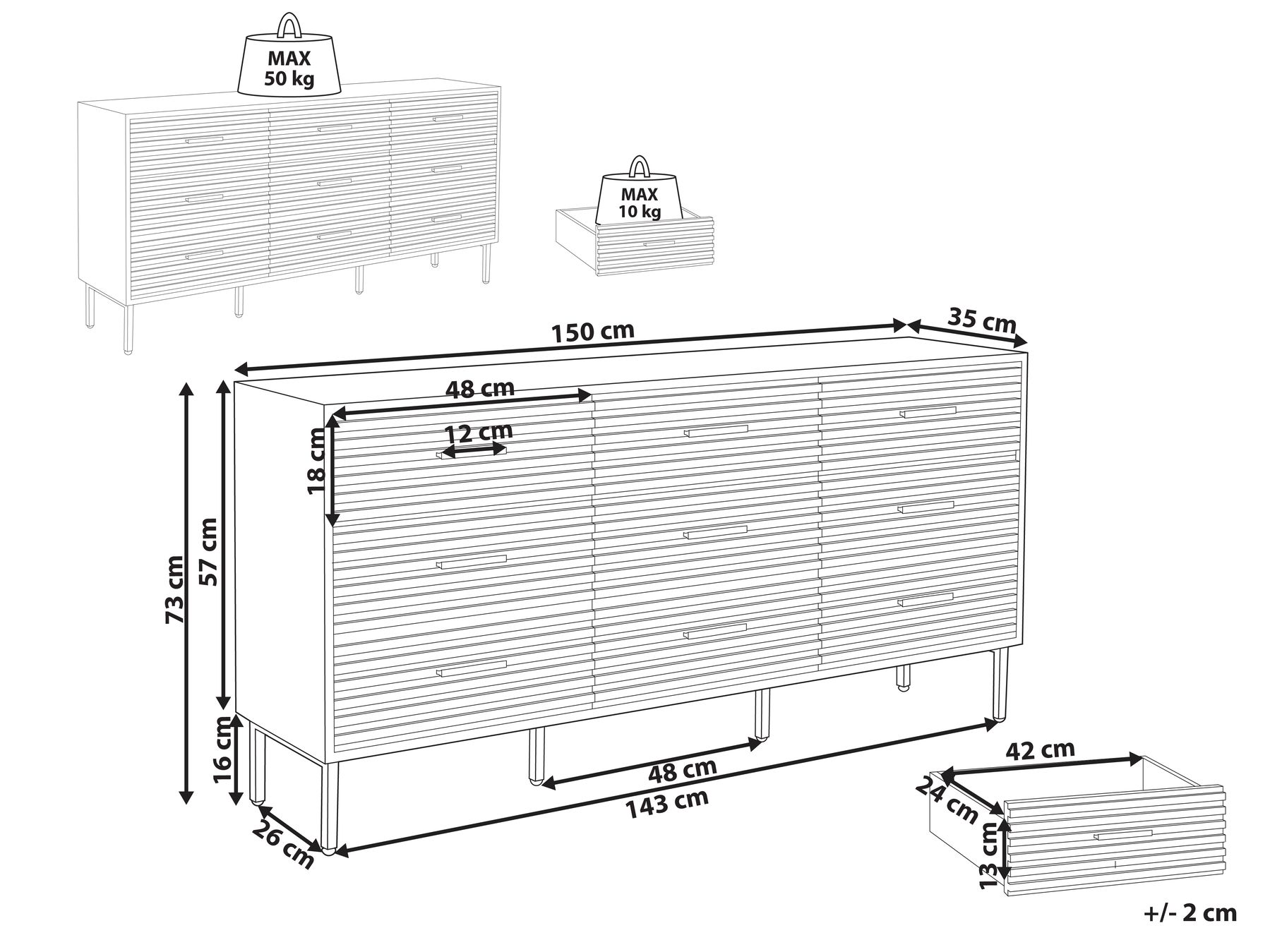 9 Drawer Chest KEITH Dark Brown | Beliani.fr
