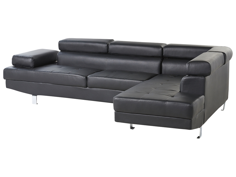 Left Hand Faux Leather Corner Sofa Black NORREA Beliani