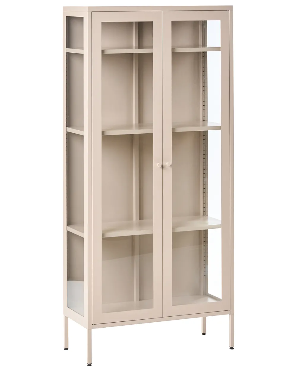 Glass Display Cabinet HARTY Metal 80 cm Light Beige | Beliani.co.uk