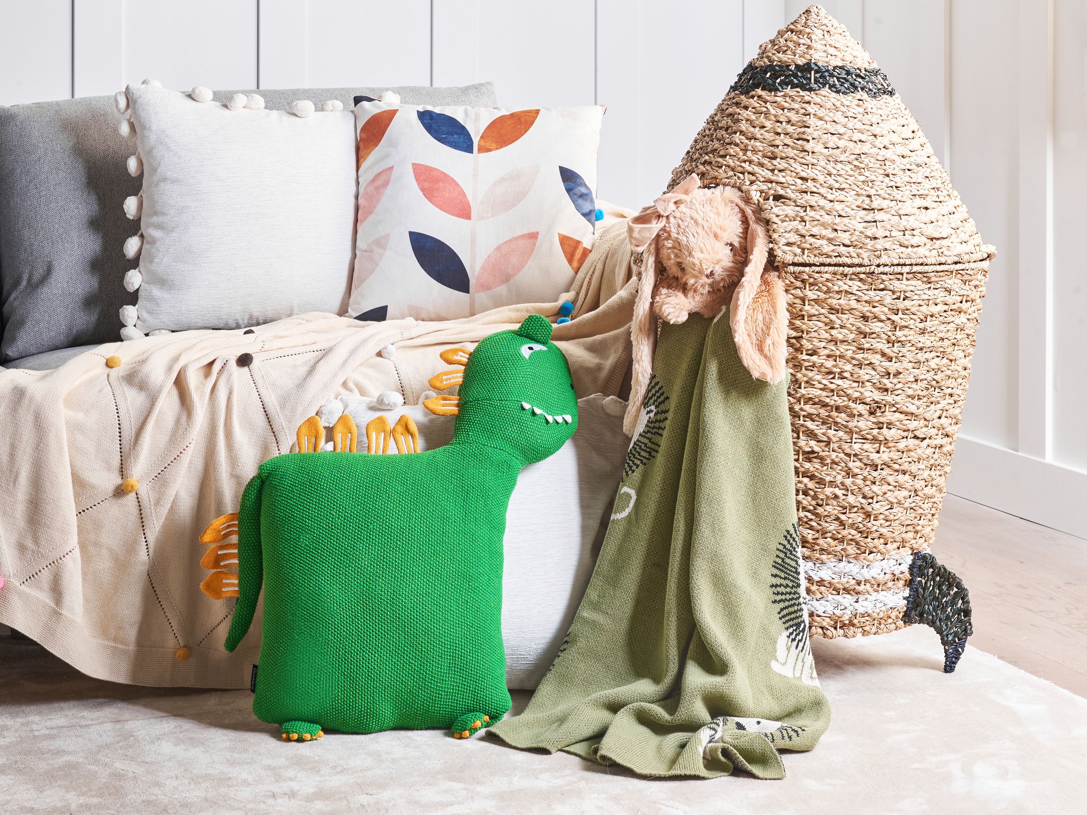 Set of 2 Cotton Kids Cushions Dinosaur 45 x 45 cm Green DINOS | Beliani ...