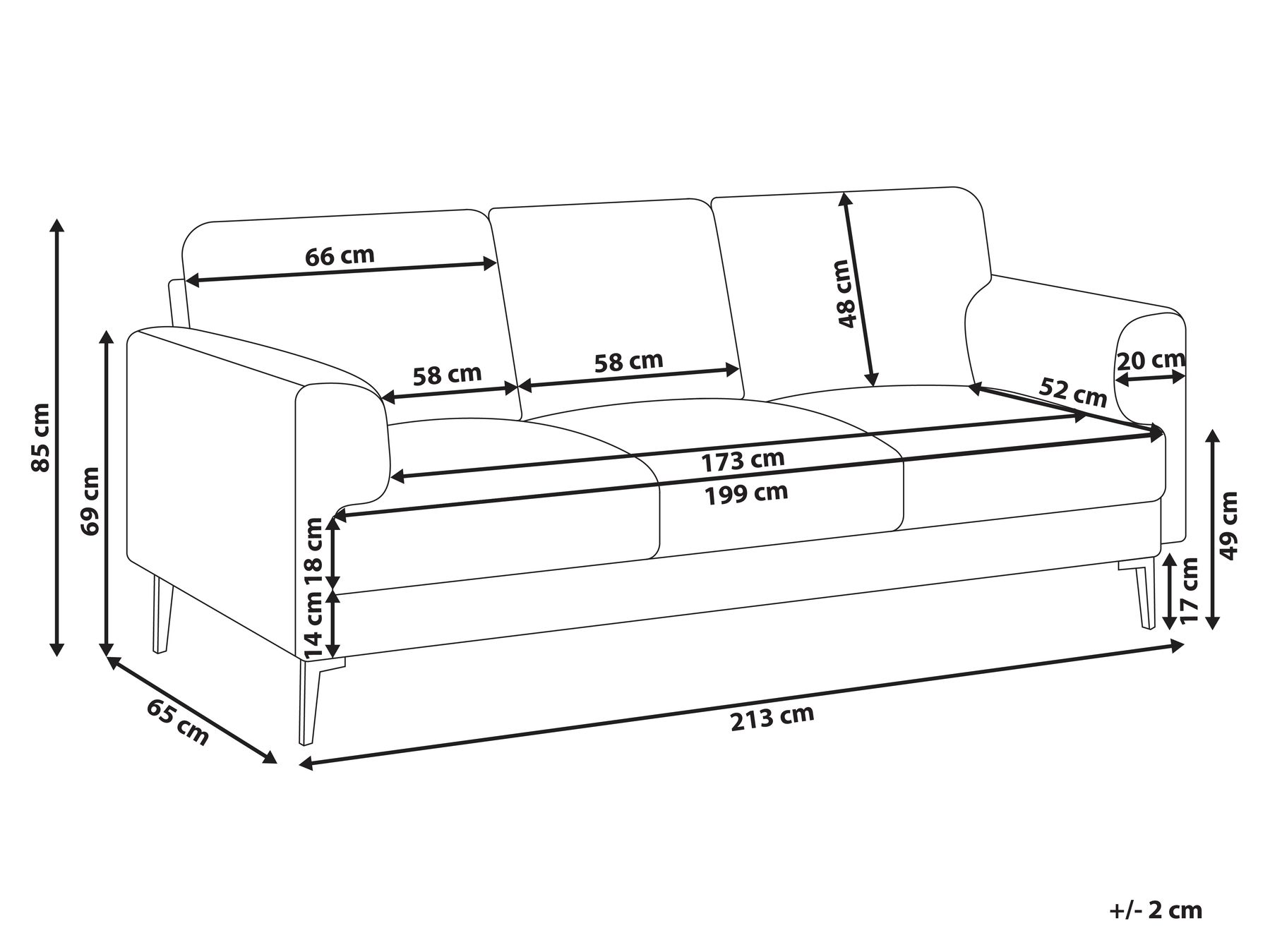 Sofa 3 Seater LOUSTO Fabric Light Beige | Beliani.es