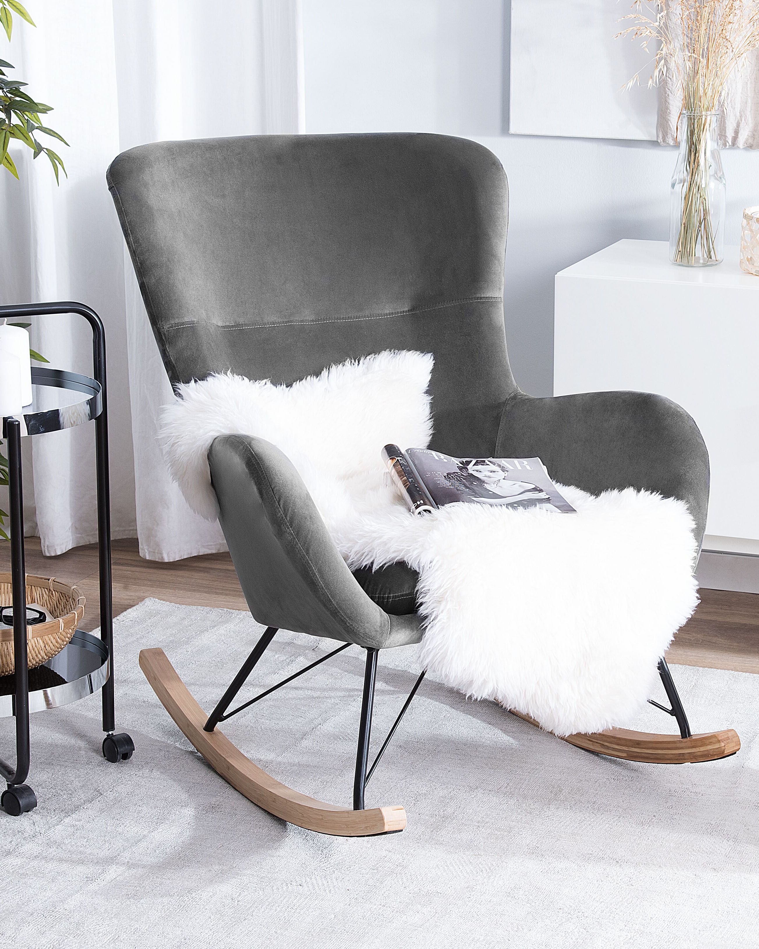 Rocking Chair ELLAN Velvet Dark Grey | Beliani.co.uk