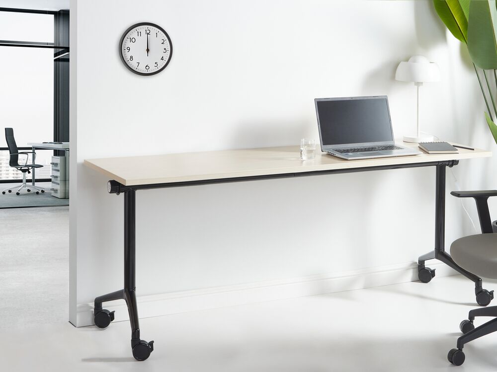 Foldable Office Desk CAVI White 180 cm 60 cm with Wheels | Beliani.co.uk