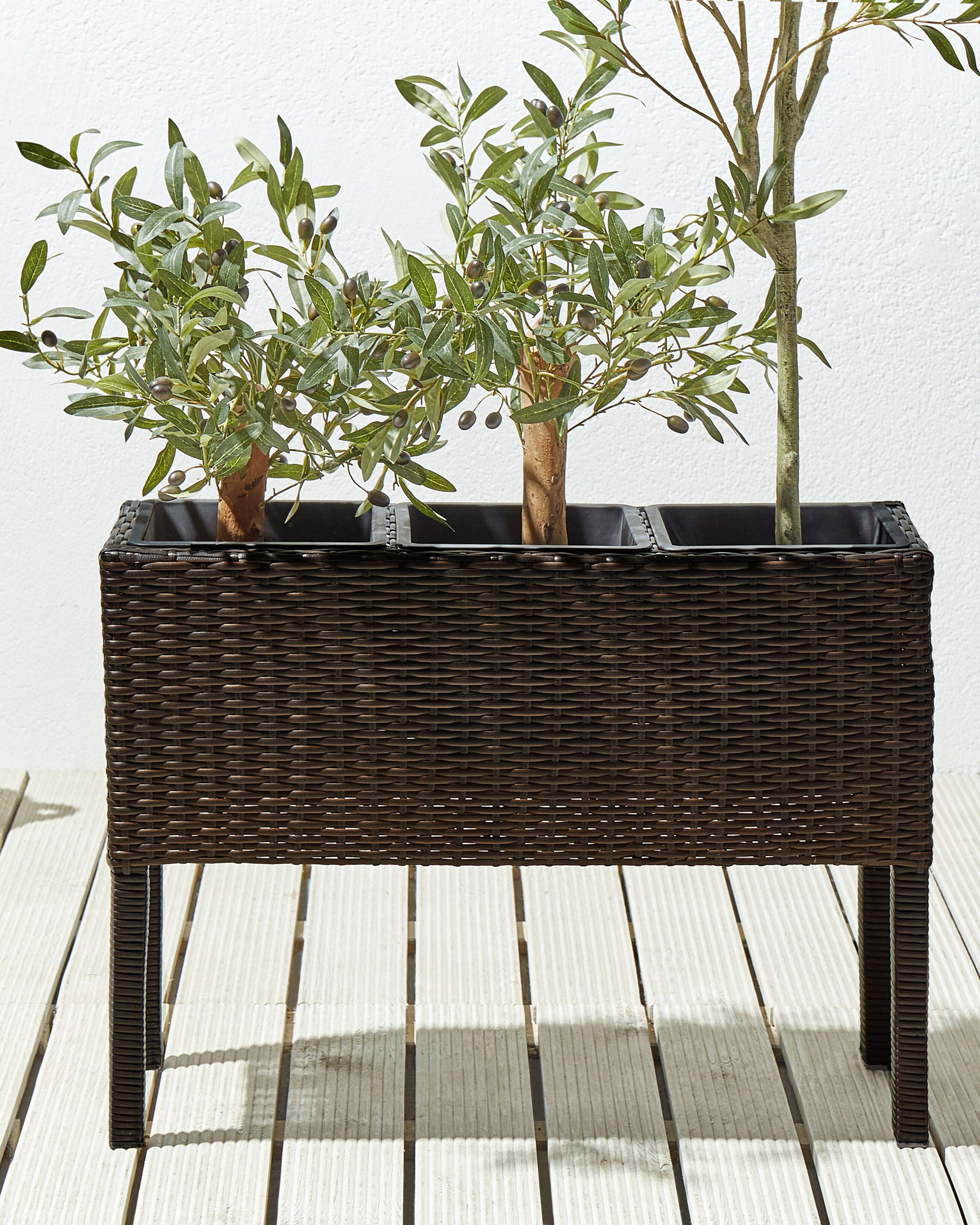 Elevated Plant Pot CARAGANA PE Rattan Dark Brown | Beliani.co.uk