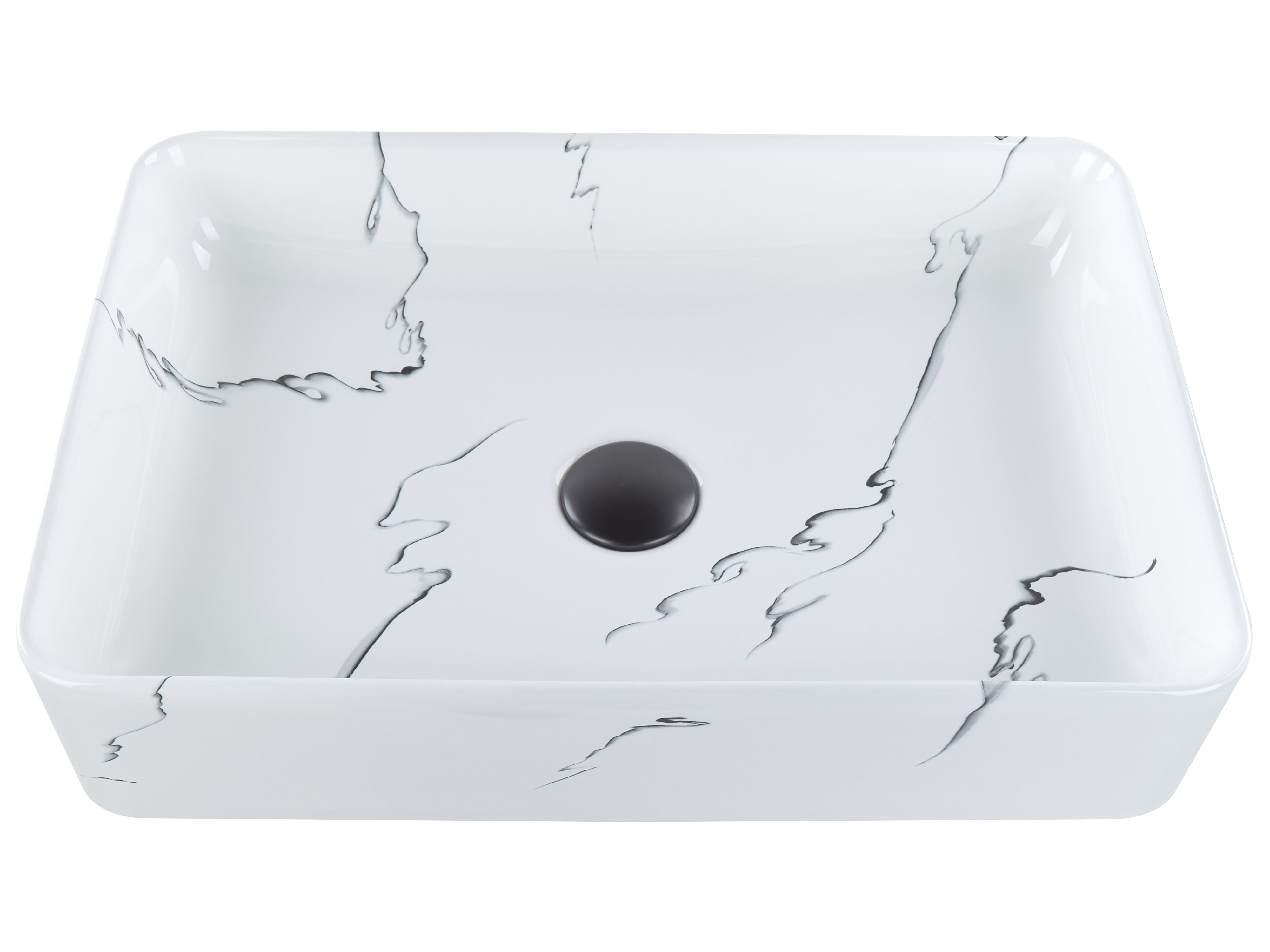 Ceramic Countertop Basin Marble Effect 510 x 340 mm White HOPI ...
