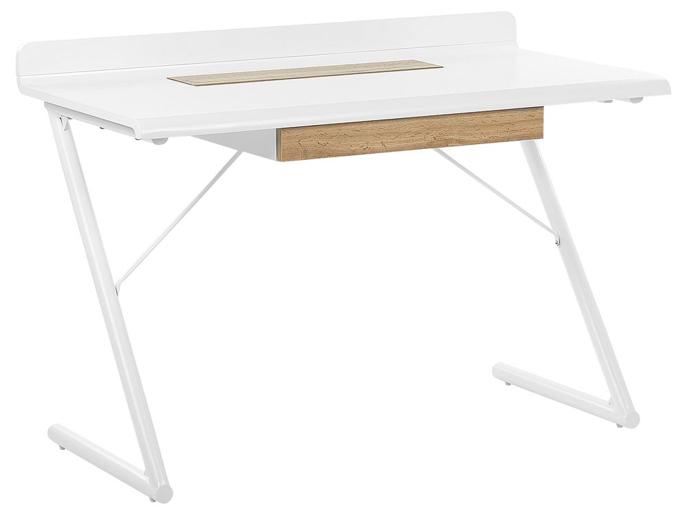 1 Drawer Home Office Desk 120 x 60 cm White with Light Wood FOCUS Beliani