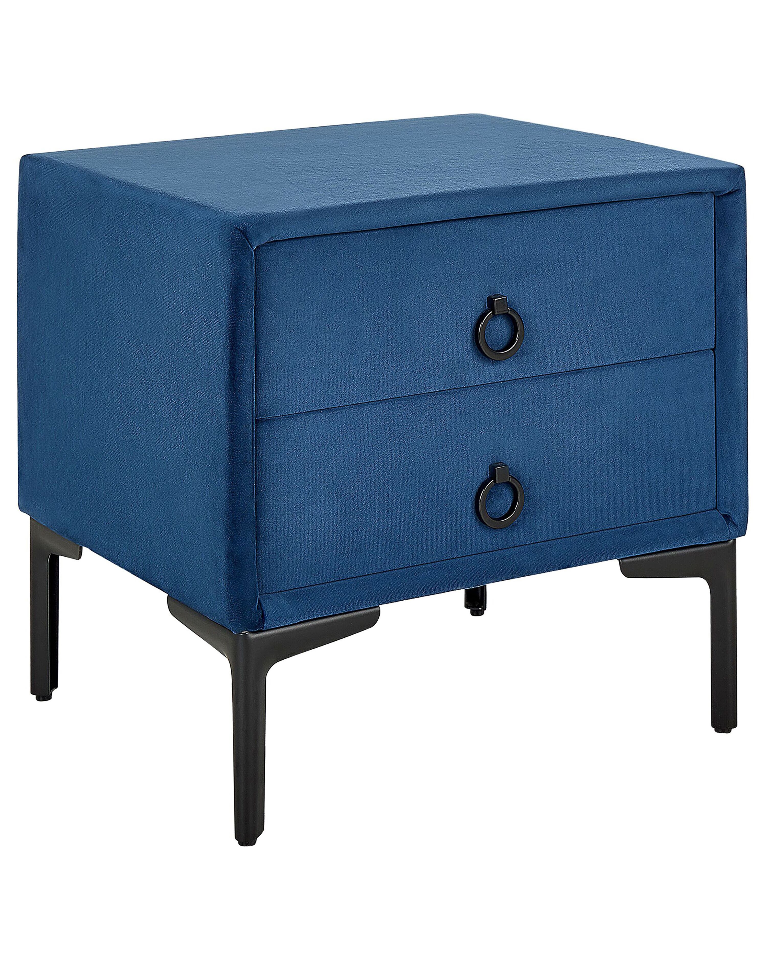 2 Drawer Velvet Bedside Table Blue SEZANNE | Beliani.co.uk