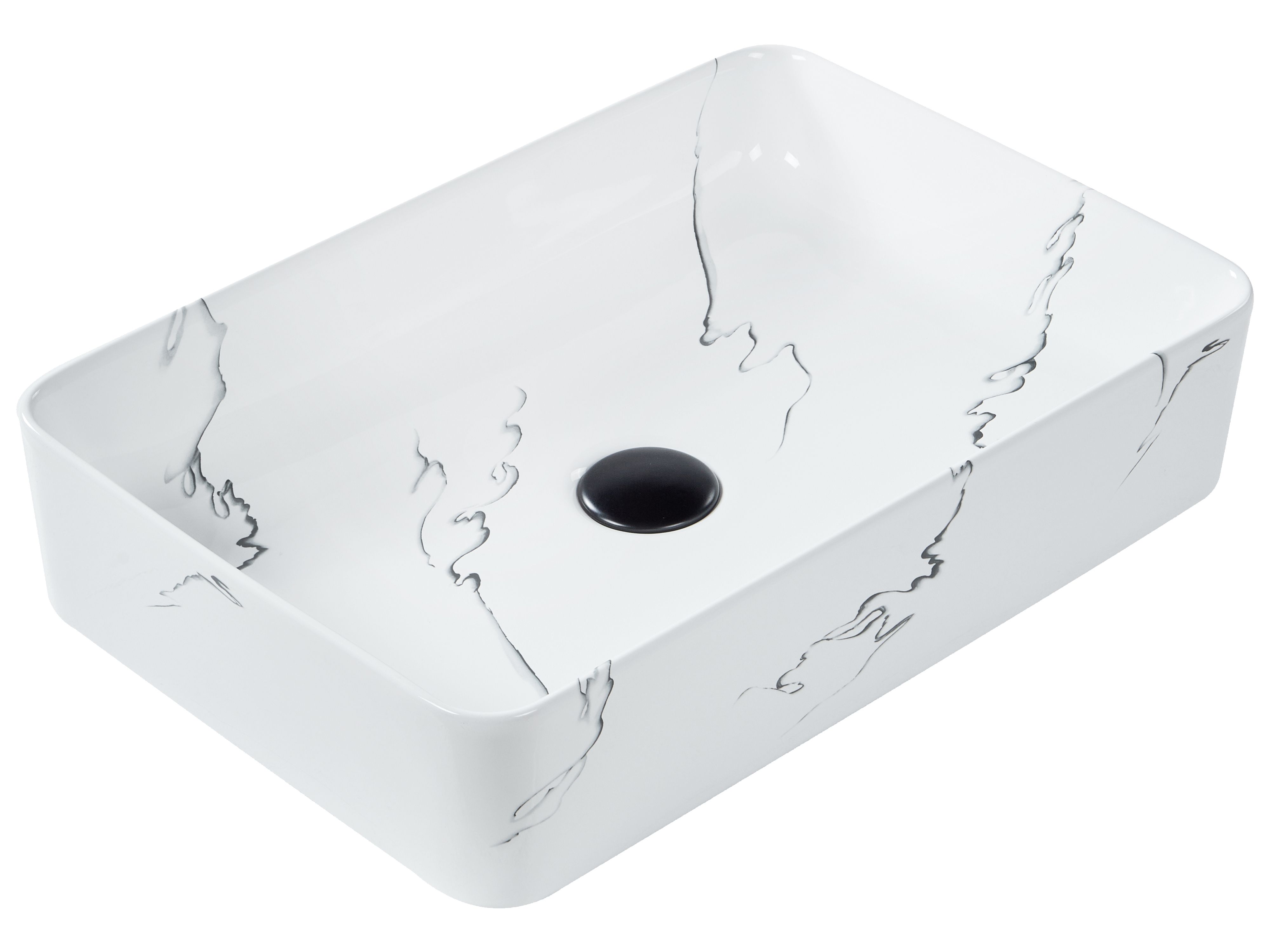Ceramic Countertop Basin Marble Effect 510 x 340 mm White HOPI ...