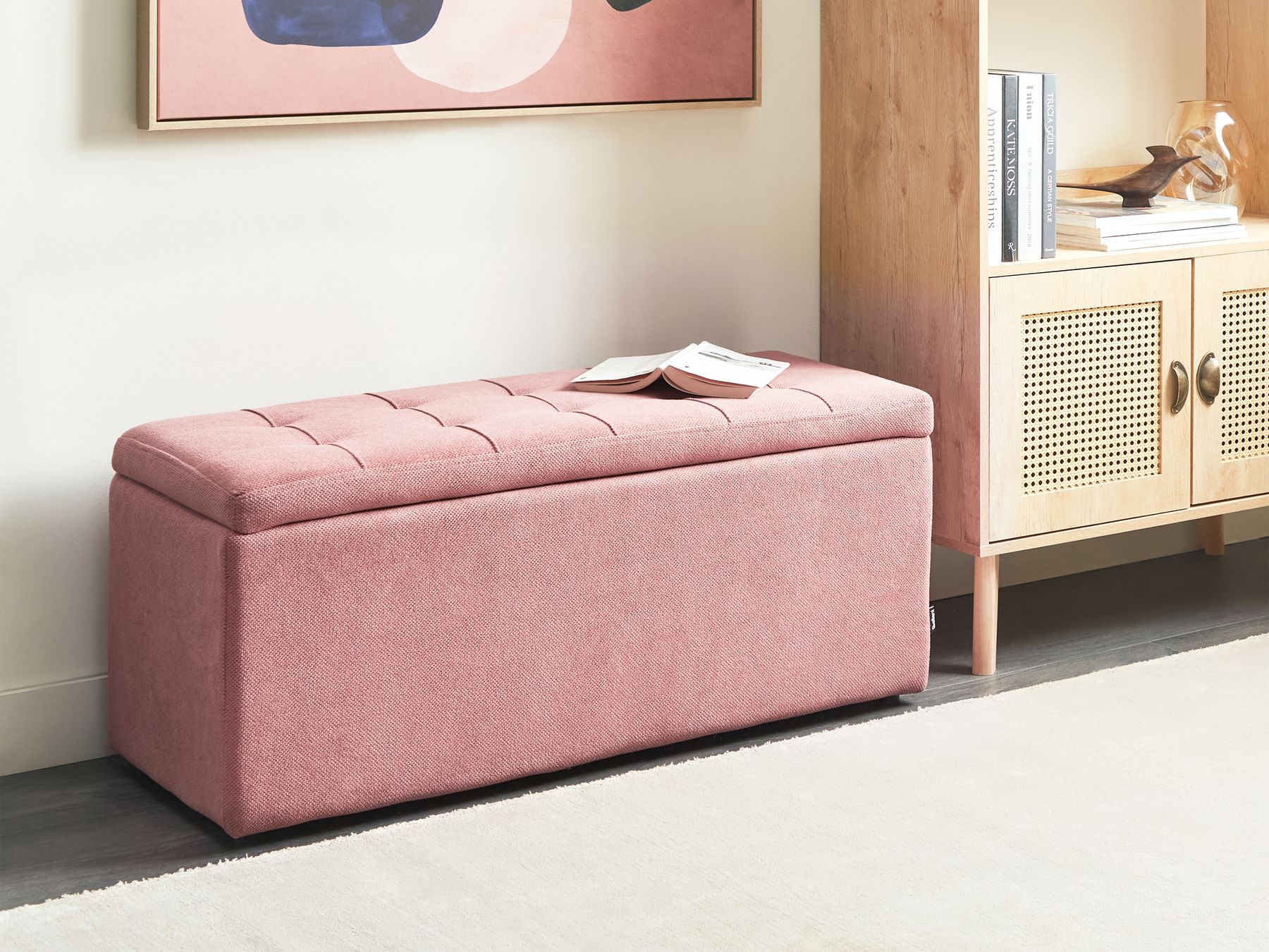 Tabouret avec rangement en tissu rose OREM | Beliani.fr