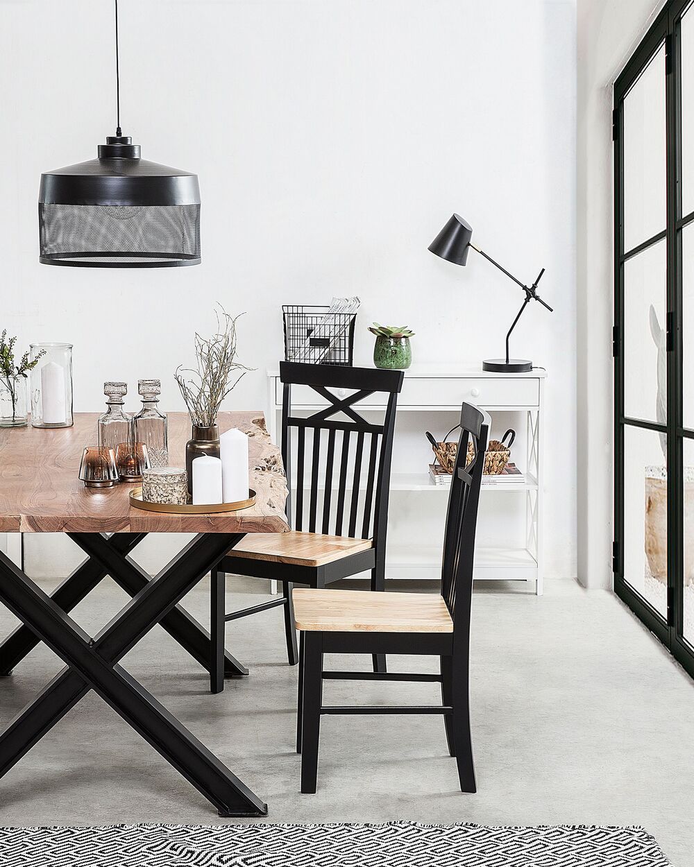 Wooden table black chairs store