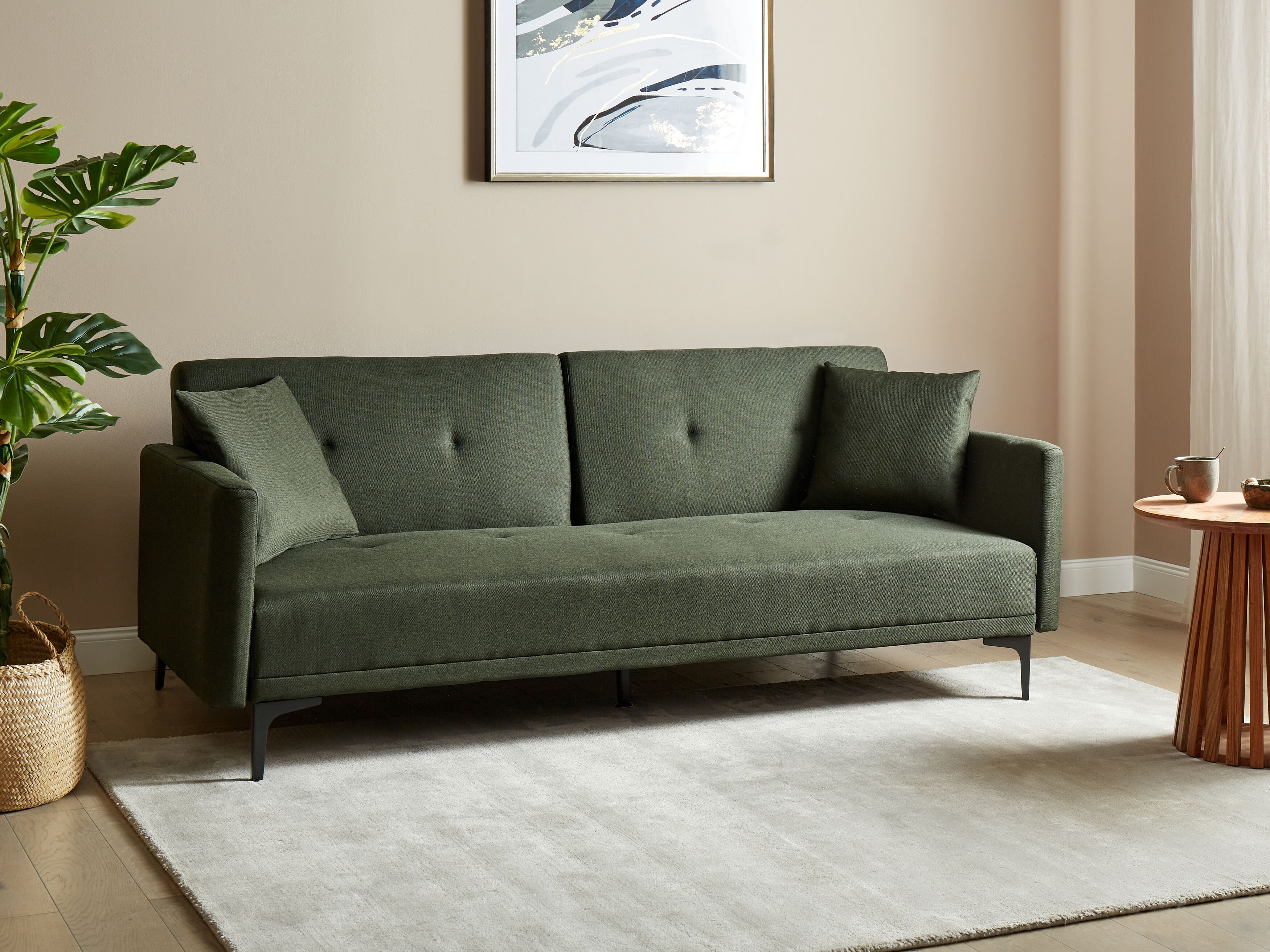 Sofa Bed LUCAN Fabric Dark Green 3 Seater | Beliani.co.uk