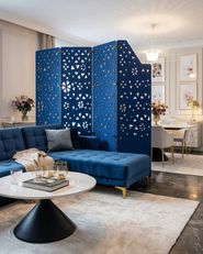 4 Panel Room Divider STARRY Navy Blue 240 cm 180 cm | Beliani.co.uk