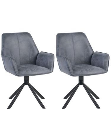 Set of 2 Dining Chairs Swivel WARNER Faux Suede Grey | Beliani.es