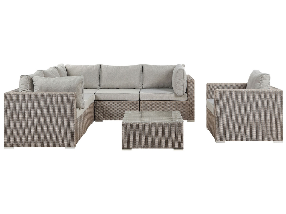Right Hand 6 Seater PE Rattan Garden Lounge Set Taupe CONTARE Beliani
