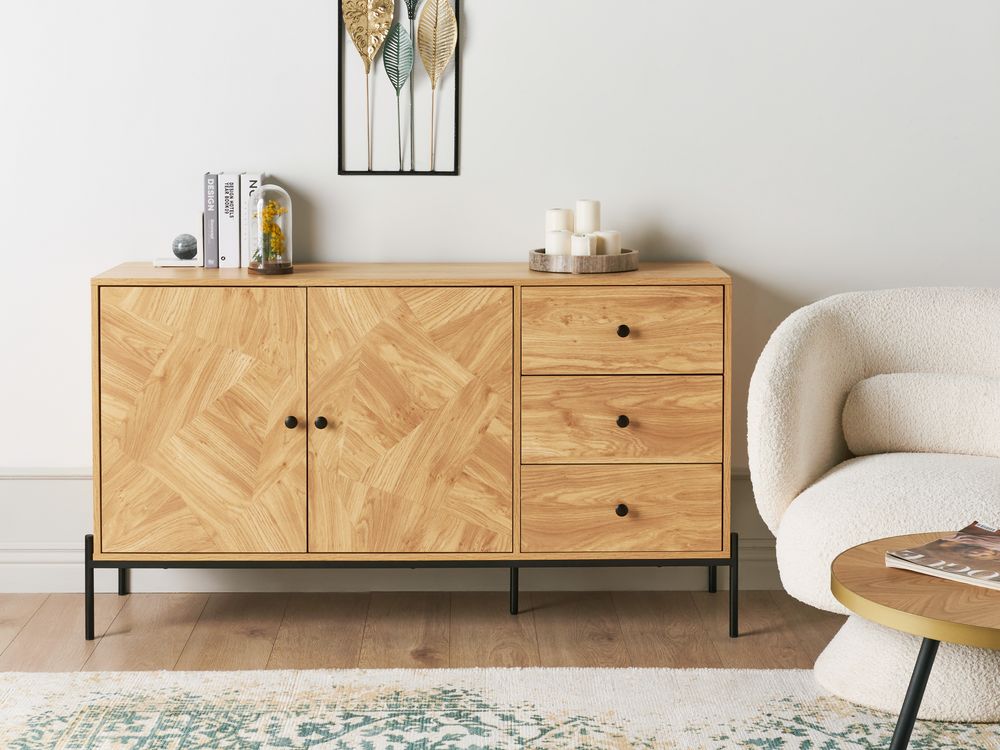 3 Drawer Sideboard Light Wood and Black ARIZONA Beliani