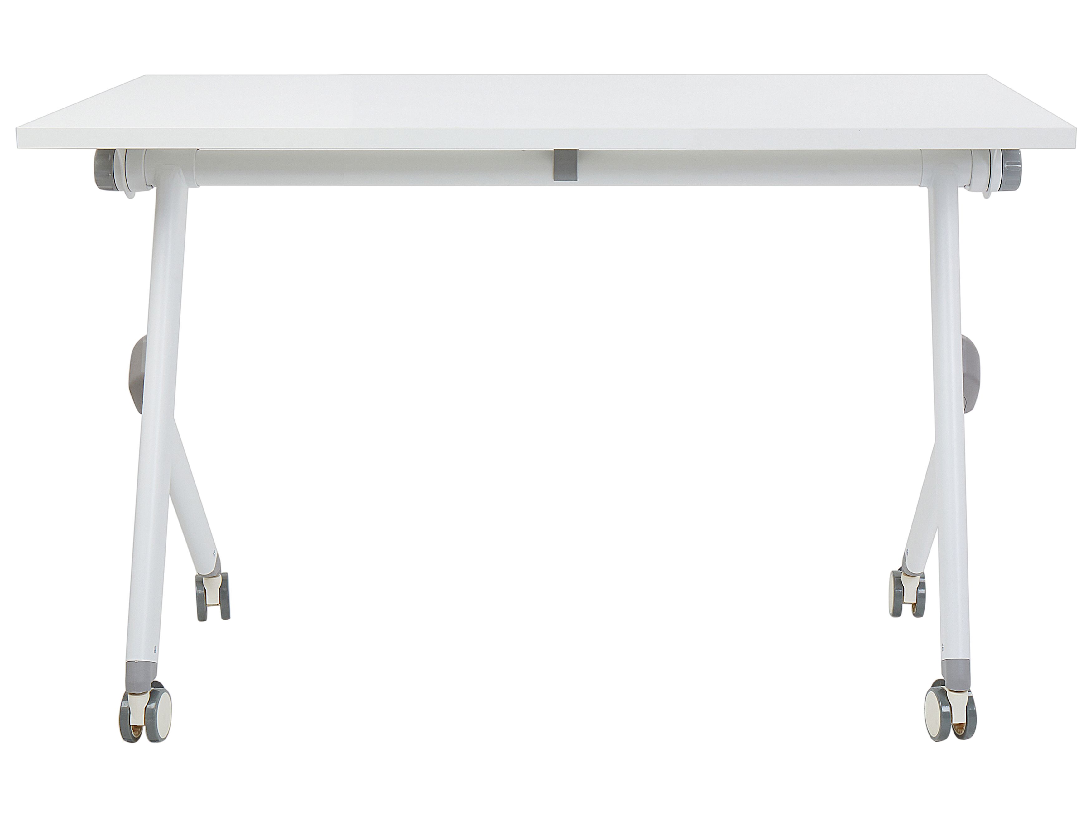Foldable Office Desk BENDI White 120 cm 60 cm with Wheels | Beliani.co.uk