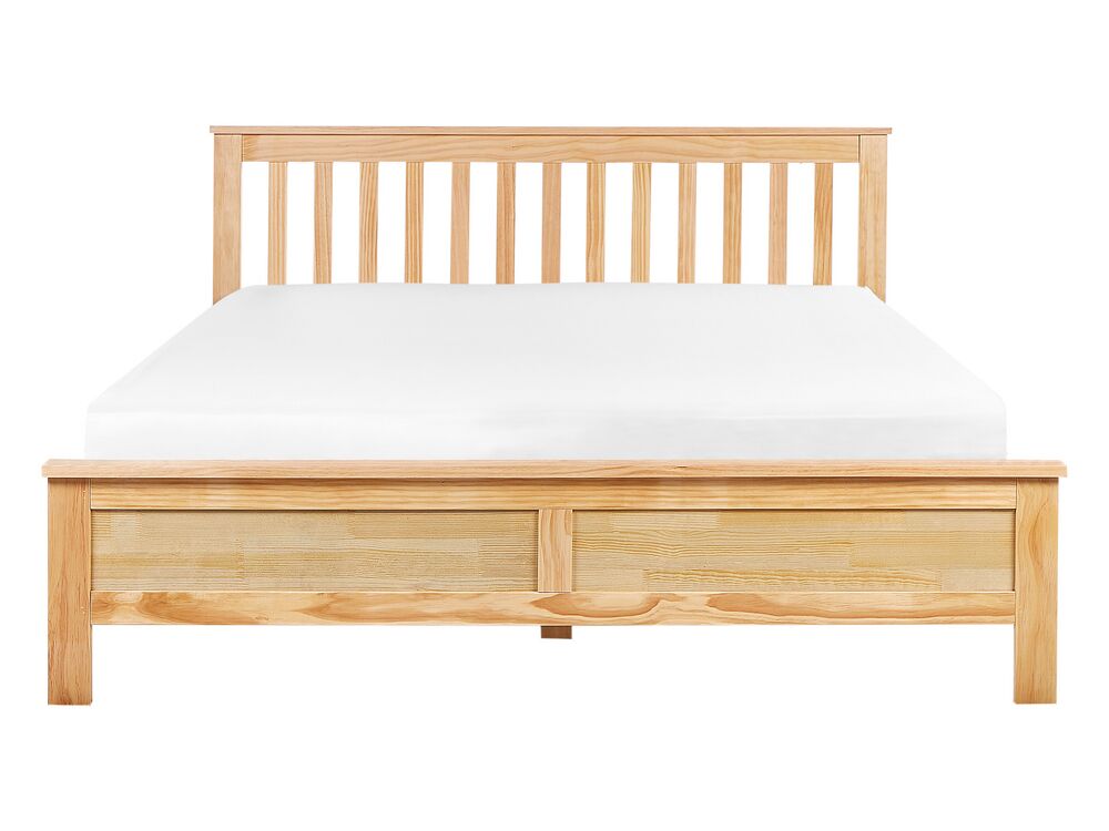 Bed Wood MAYENNE 140 x 200 cm EU Double Light Wood Beliani
