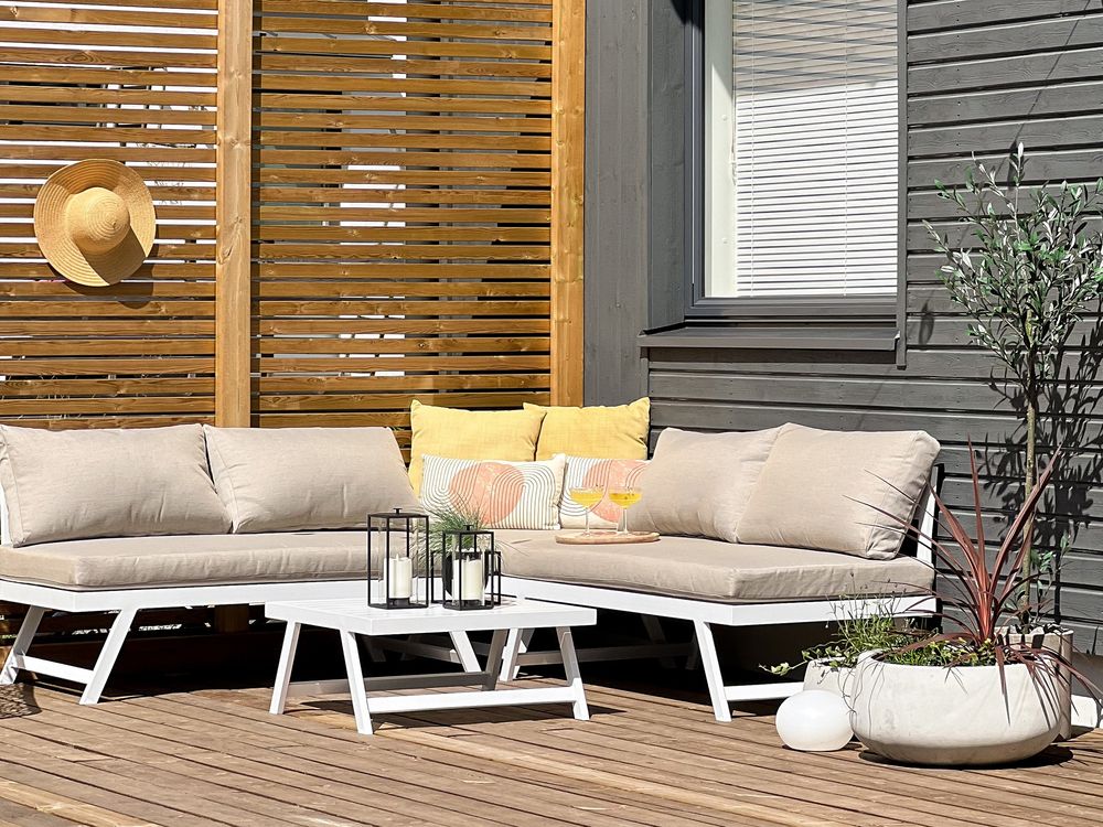 5 Seater Aluminium Garden Corner Sofa Set Taupe COCCORINO Beliani